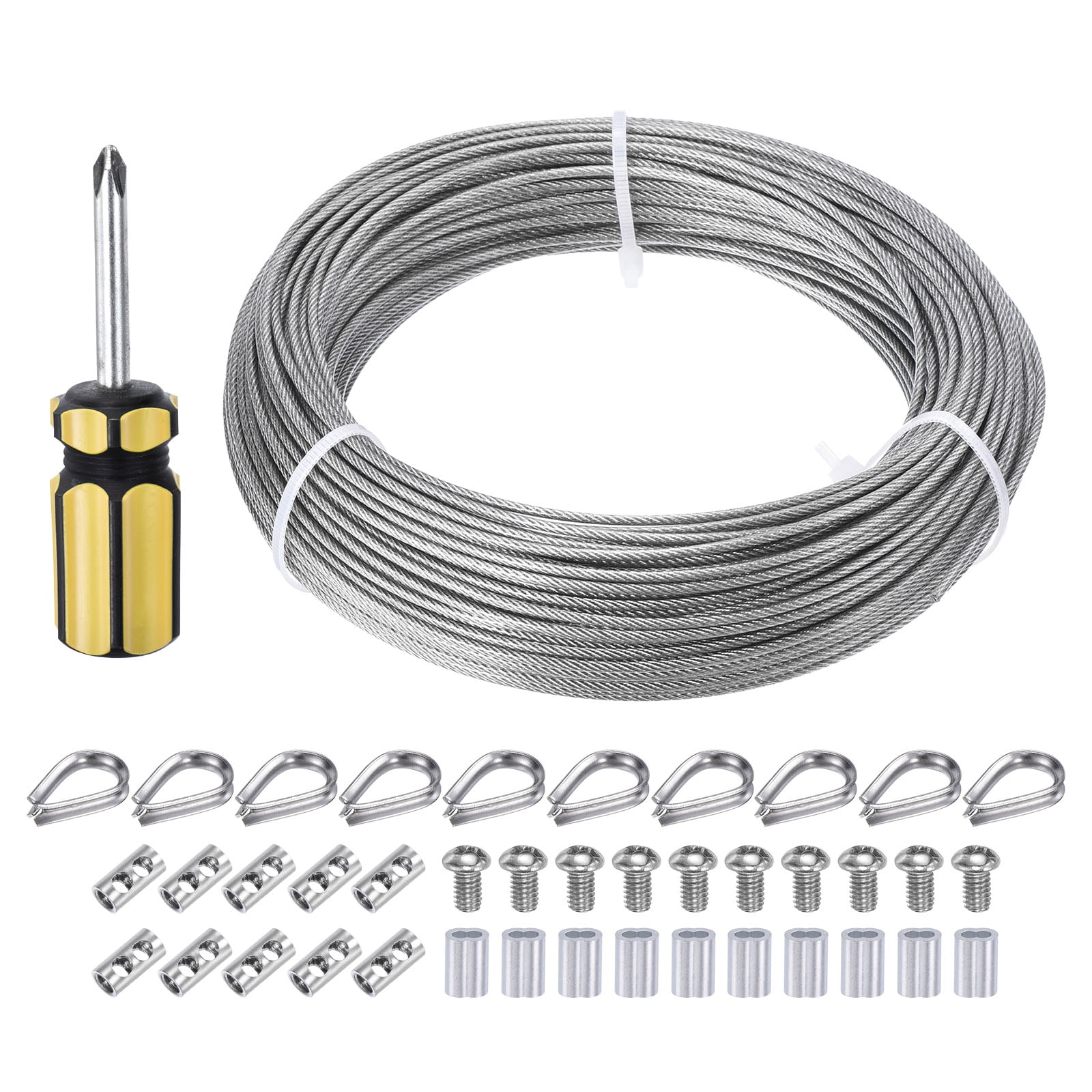 Uxcell 5/64" Wire Rope Kit 164ft Stainless Steel 7x7 Strand Core Vinyl ...