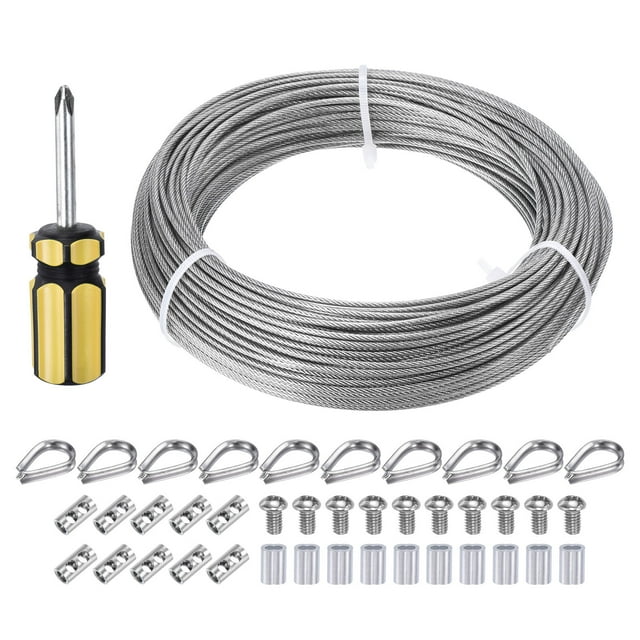 Uxcell 5/64" Wire Rope Kit 164ft Stainless Steel 7x7 Strand Core Vinyl ...