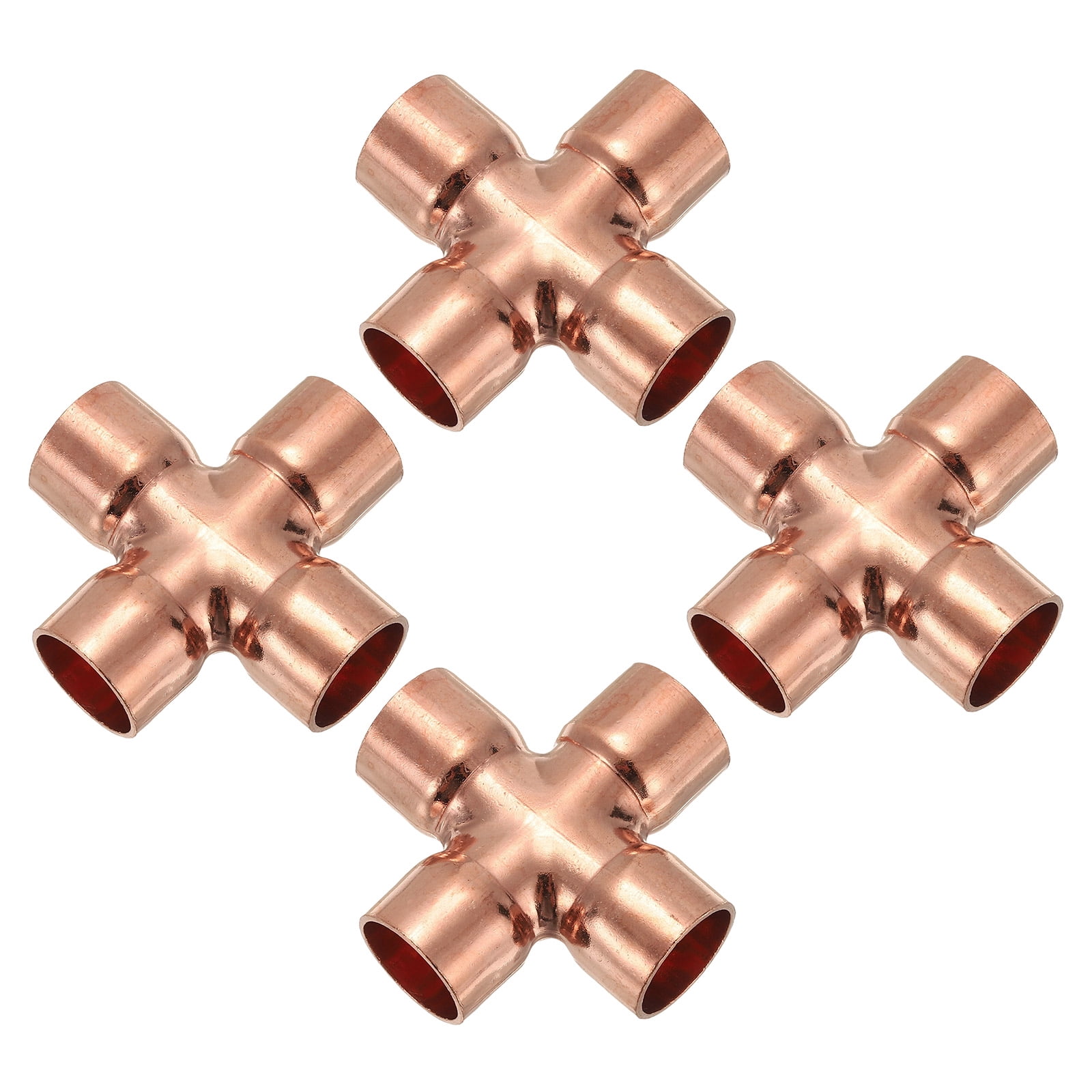 Uxcell Copper Cross Pipe Fitting 4 Way Welding Copper End Feed Equal ...