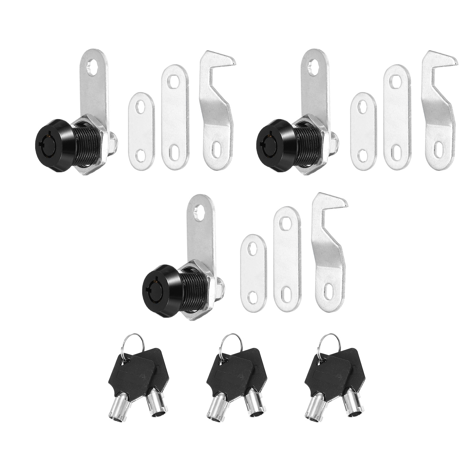 Uxcell 5/8 Inch Black Cabinet Locks with Silver Keys, 3 Pack Zinc Alloy ...