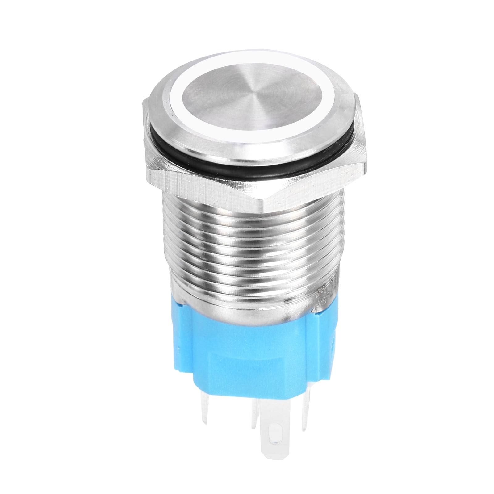 Uxcell 5/8 Inch Stainless Steel Momentary Push Button Switch Flat Head 5A 12-24V Silver Shell ...