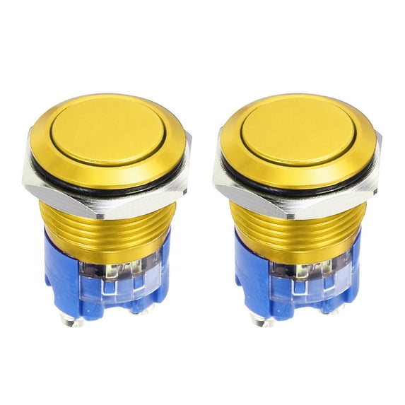 Uxcell 5/8" Latching Push Button Switch Flat Head Gold Shell With Screw ...