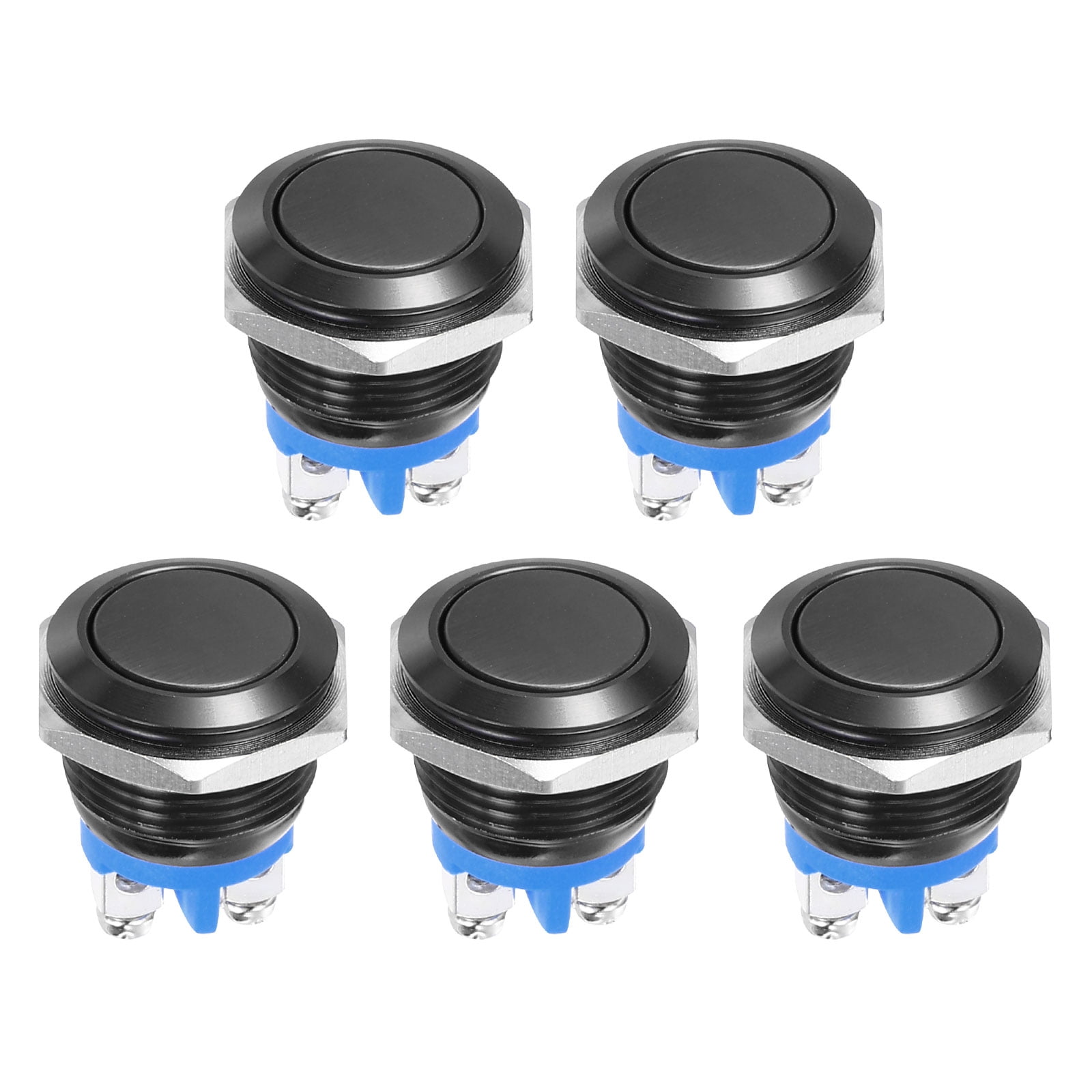 Uxcell 5/8" Momentary Push Button Switch Flat Head Black Shell With ...