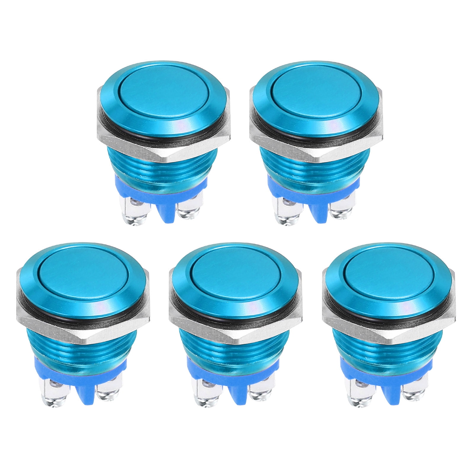 Uxcell 5/8" Momentary Push Button Switch Flat Head Blue Shell With ...