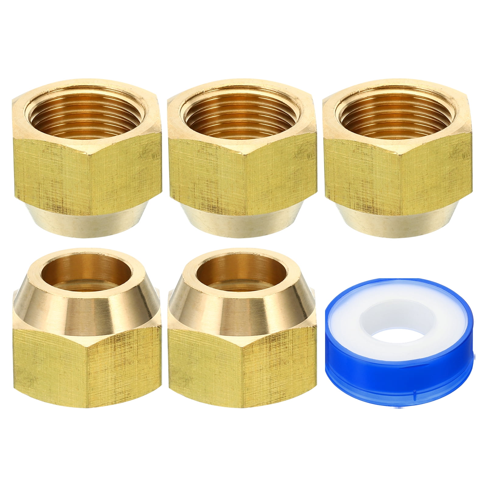 Uxcell 5/8 SAE Brass Flare Nut, 5 Pack 45 Degree Copper Flared Tube ...