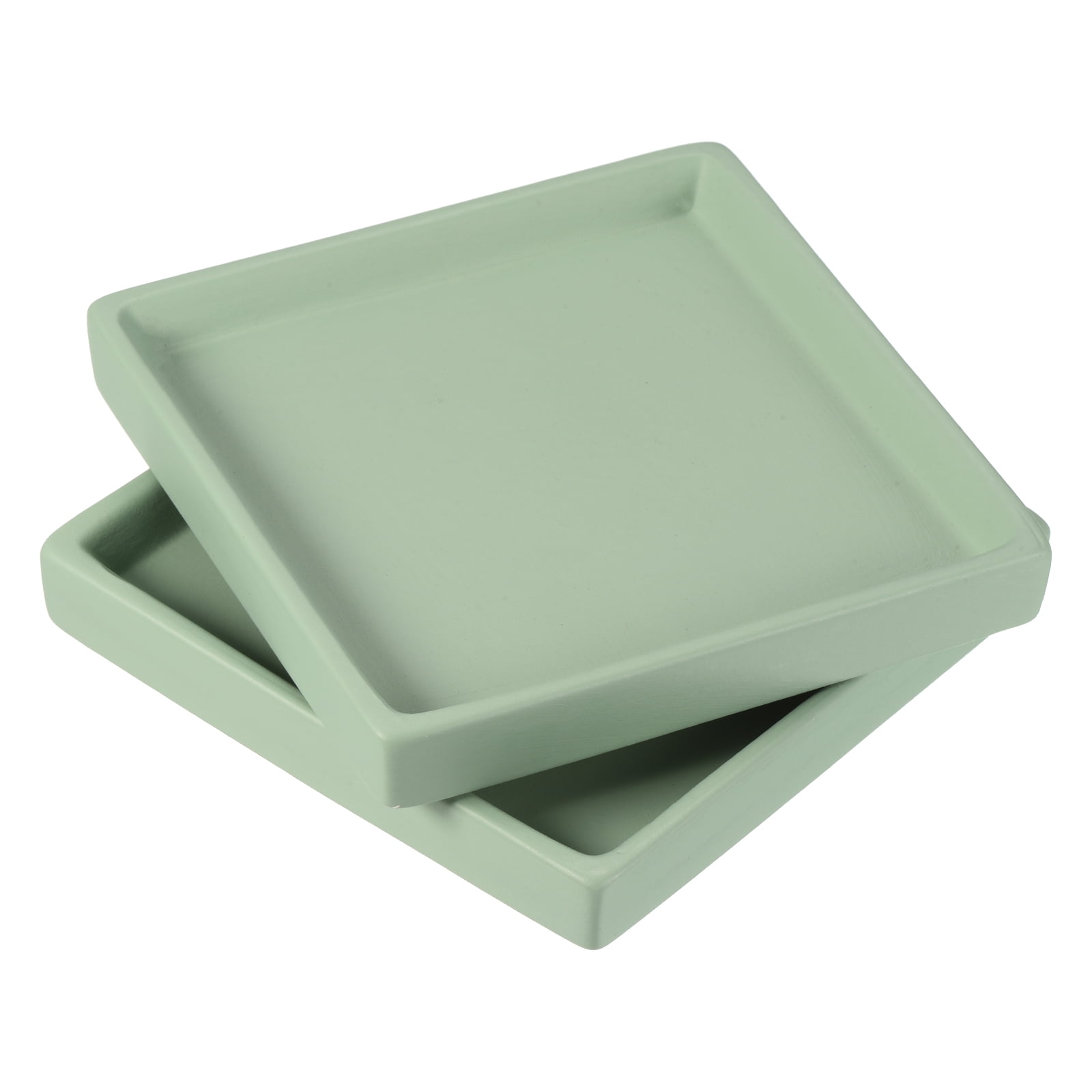 Uxcell 5" Square Ceramic Planter Saucer, Green 2 Pack, Plant Drainage ...