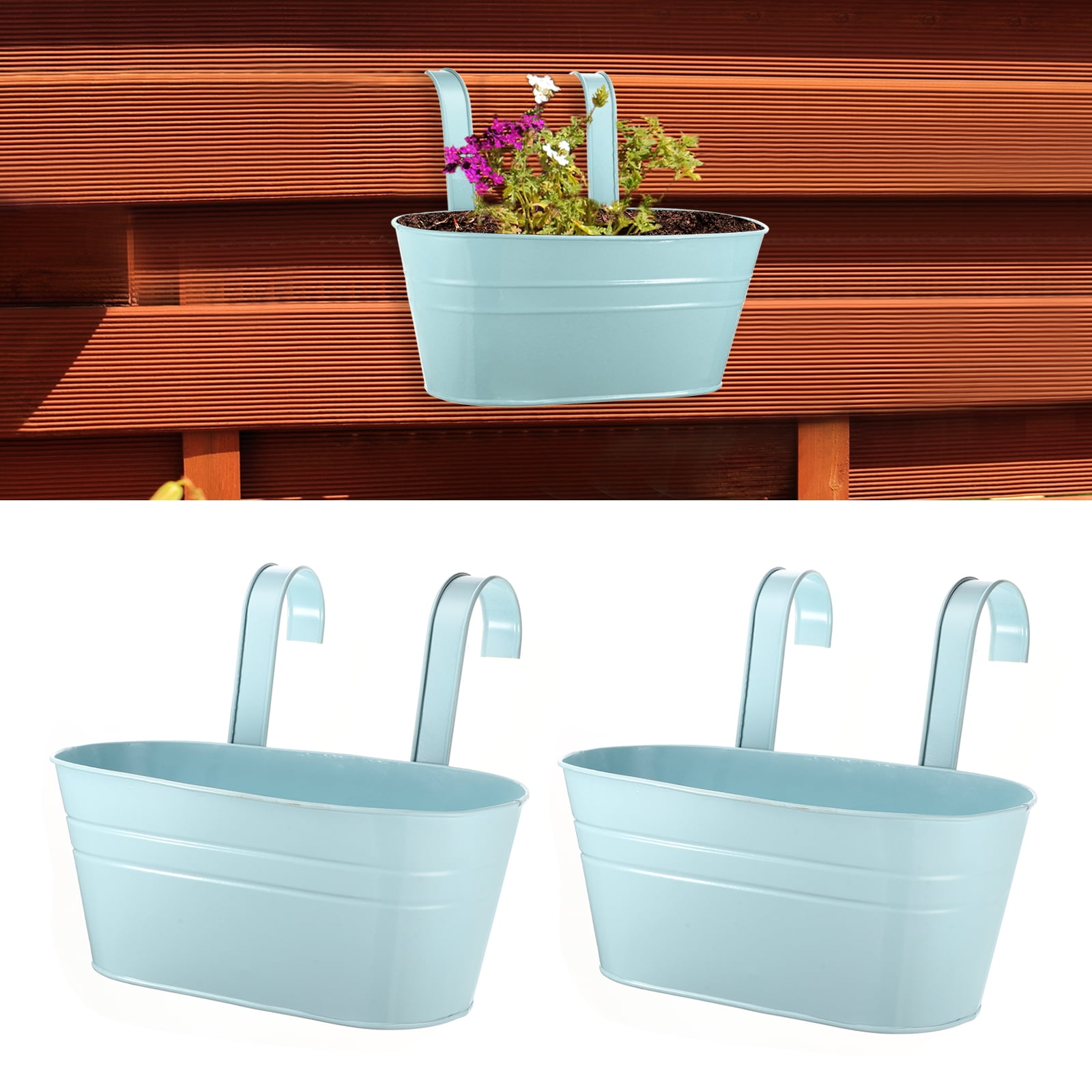 Uxcell 5 Inch Hanging Flower Pots Bucket, Oval Metal Iron Bucket with ...