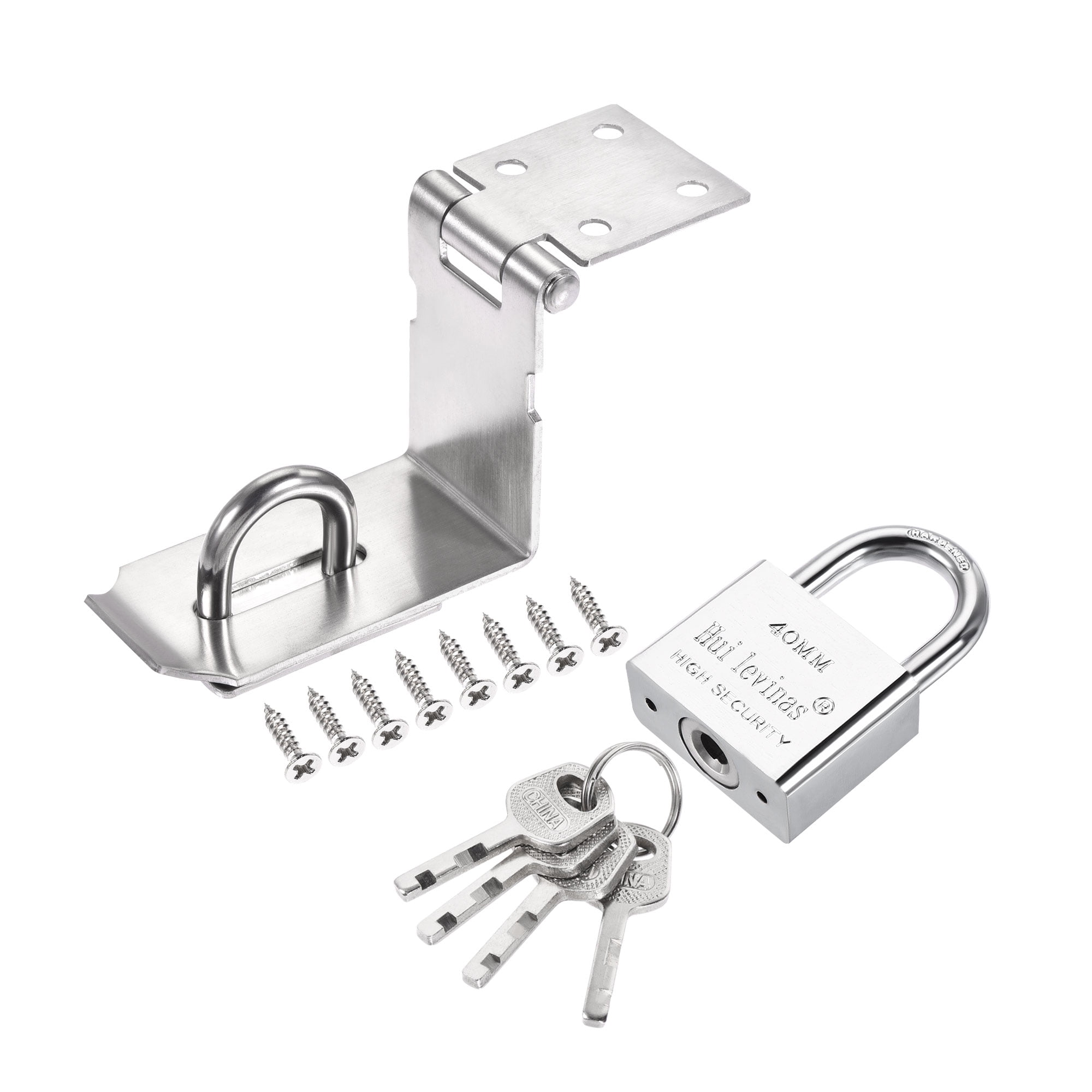 Uxcell Stainless Steel 90 Degree Door Latch Hasp Lock with Padlock and ...