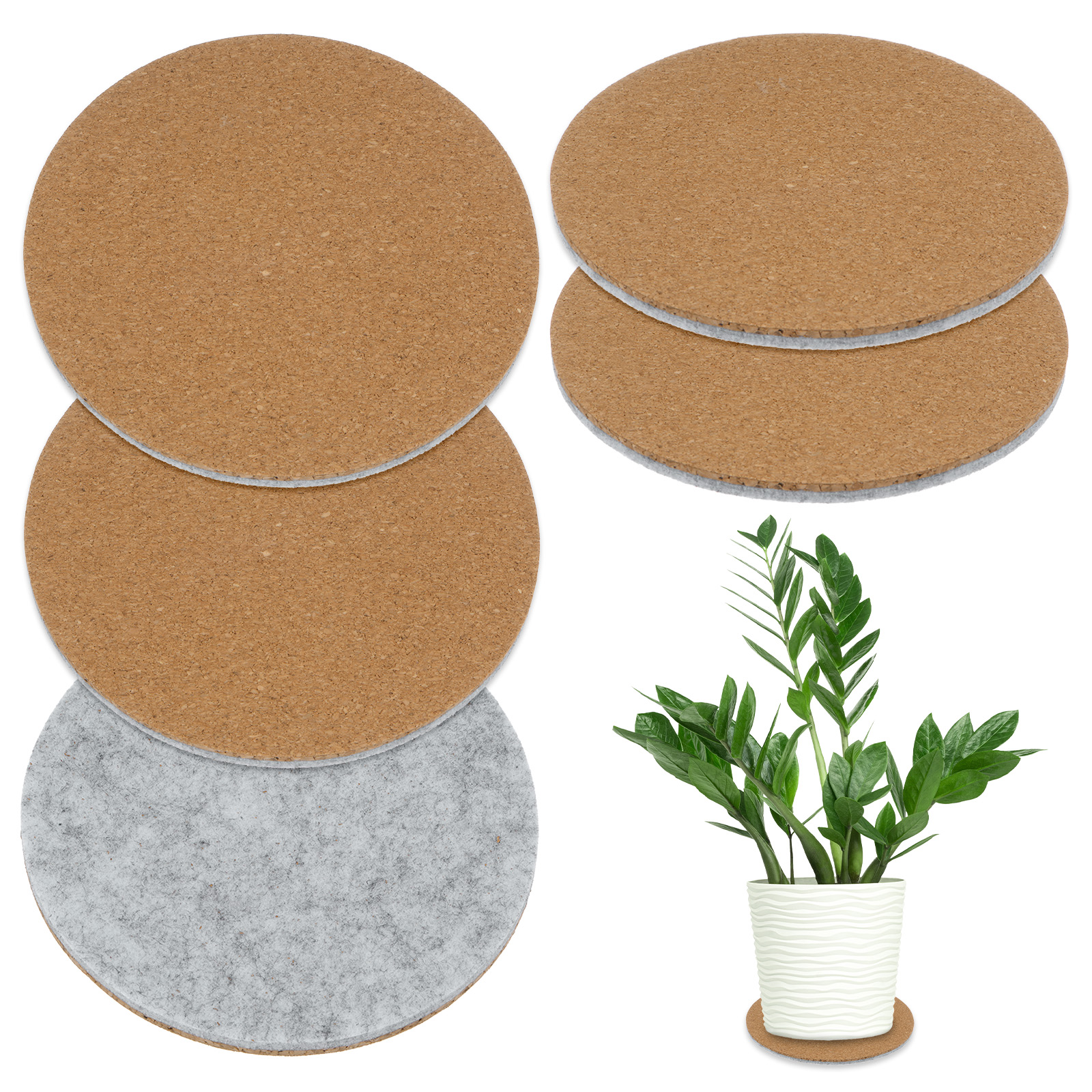Uxcell 5-Pack Cork Plant Coasters, 4 Inch Fabric Plant Mat Cork Pads ...