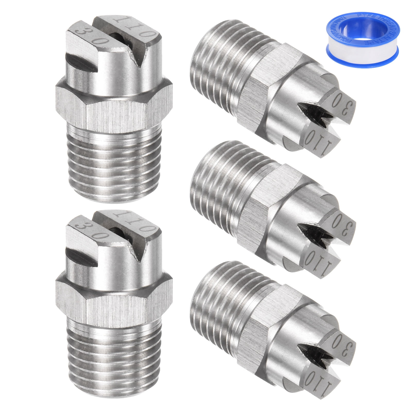 Uxcell 5-Pack Flat Fan Spray Tip, 110 Degree 1/4BSPT Male Pressure ...