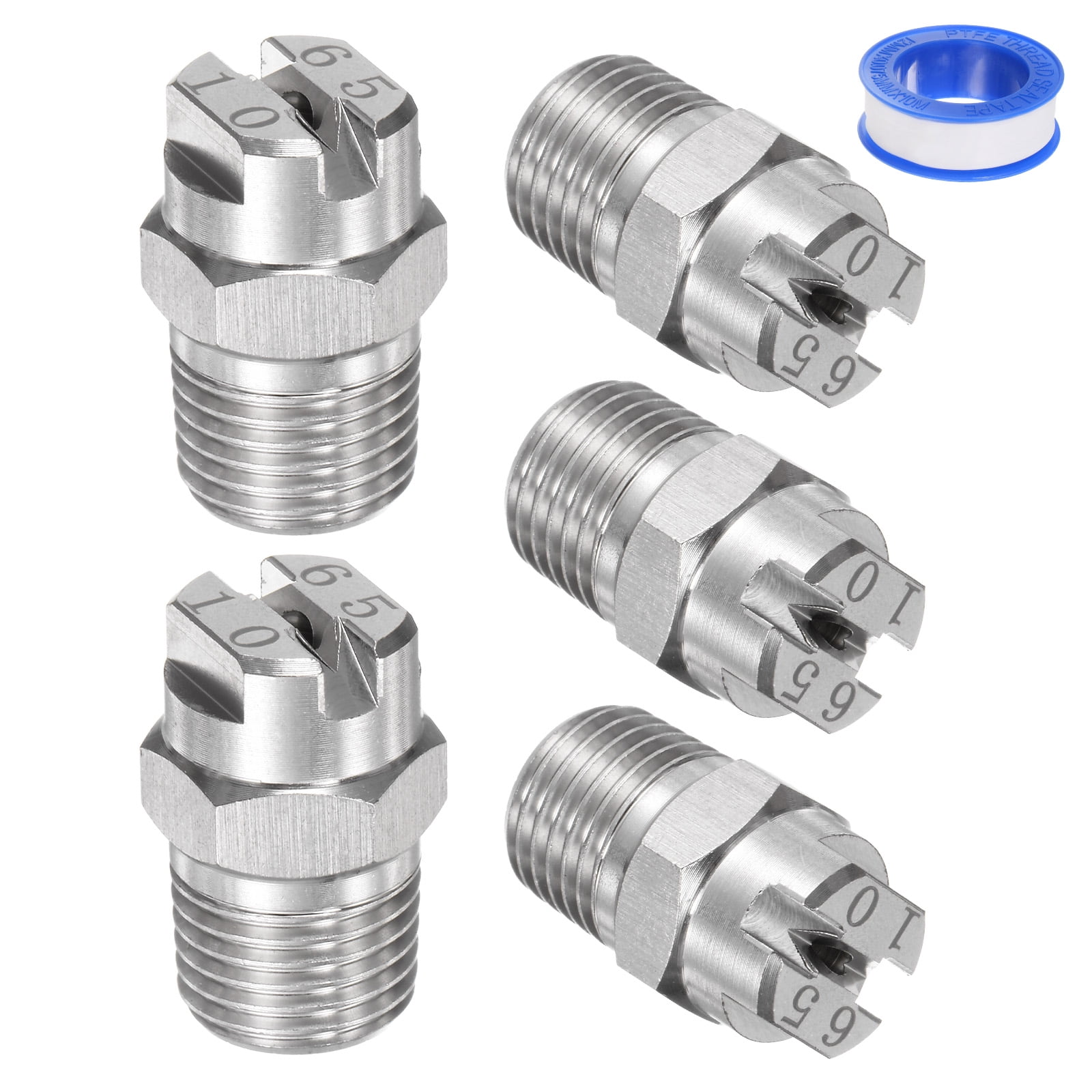 Uxcell 5-Pack Flat Fan Spray Tip, 65 Degree 1/4BSPT Male Pressure ...