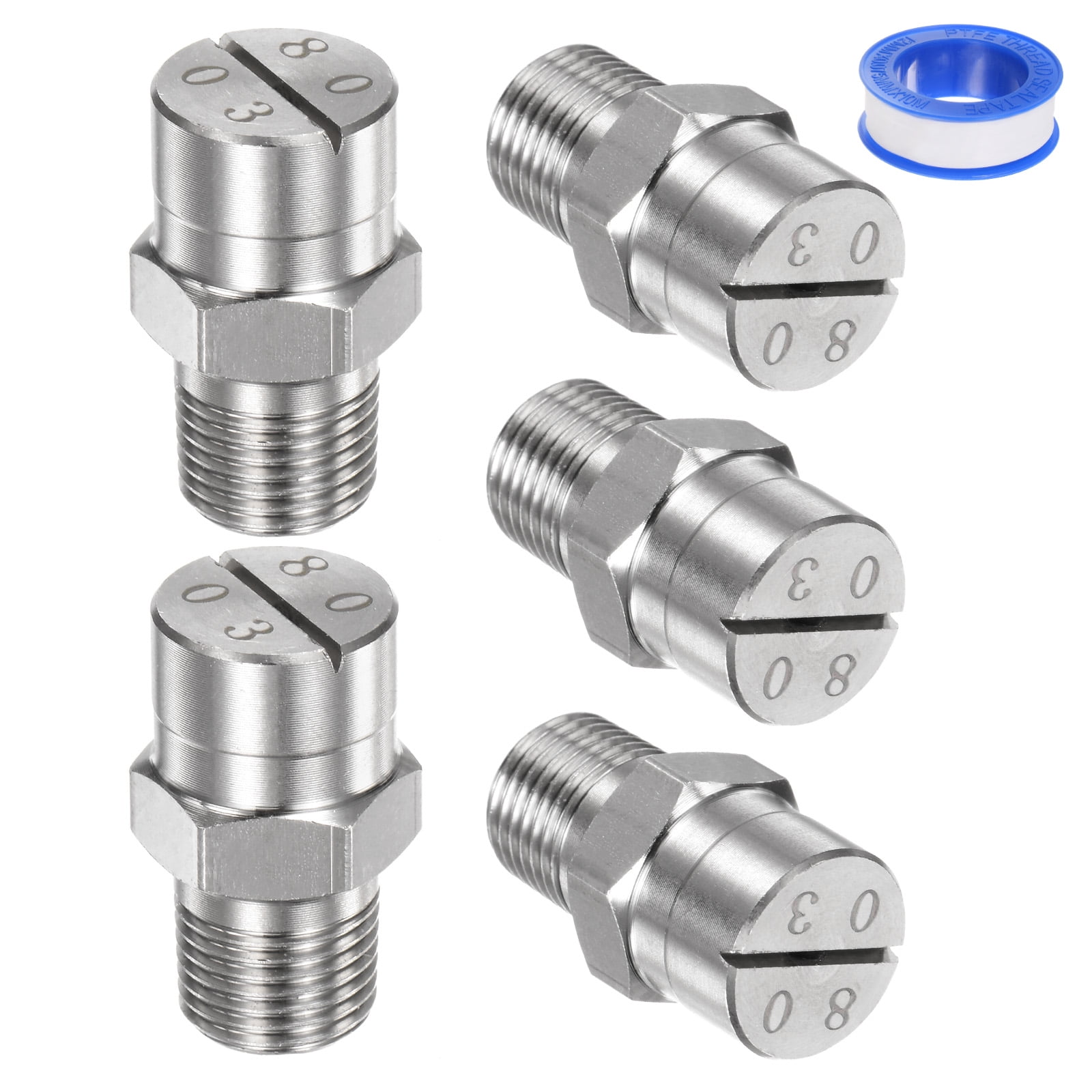 Uxcell 5-Pack Flat Fan Spray Tip, 80 Degree 1/8BSPT Male Pressure ...