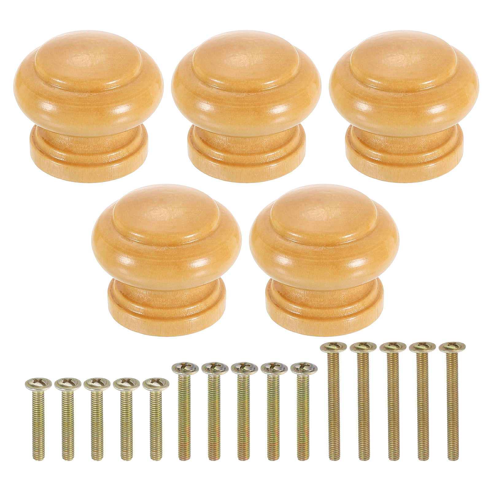 Uxcell 5 Pack Round Wood Drawer Knob, 1.06" x 0.87" Round Cabinet Knobs ...