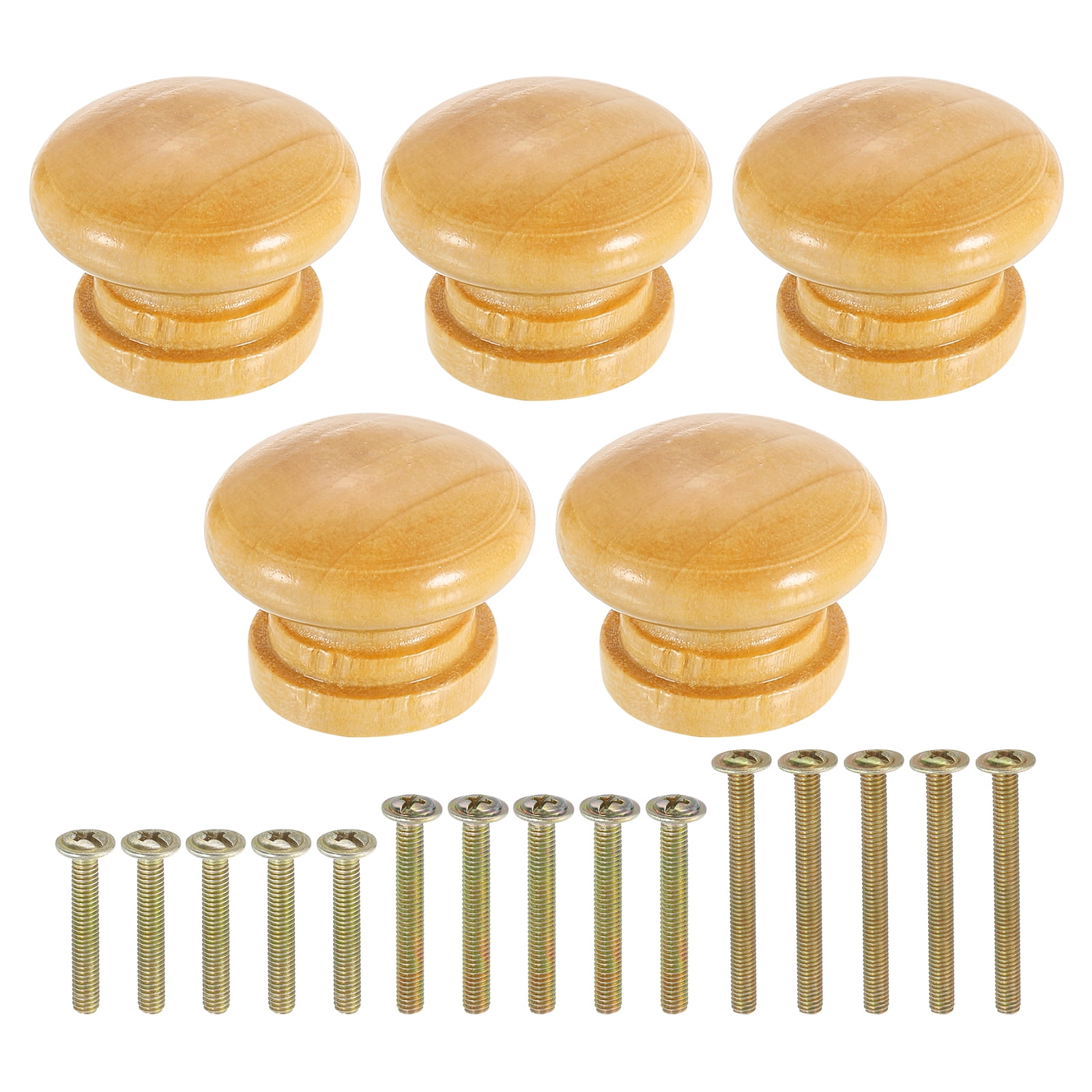 Uxcell 5 Pack Round Wood Drawer Knob, 1.1" x 0.83" Round Cabinet Knobs ...
