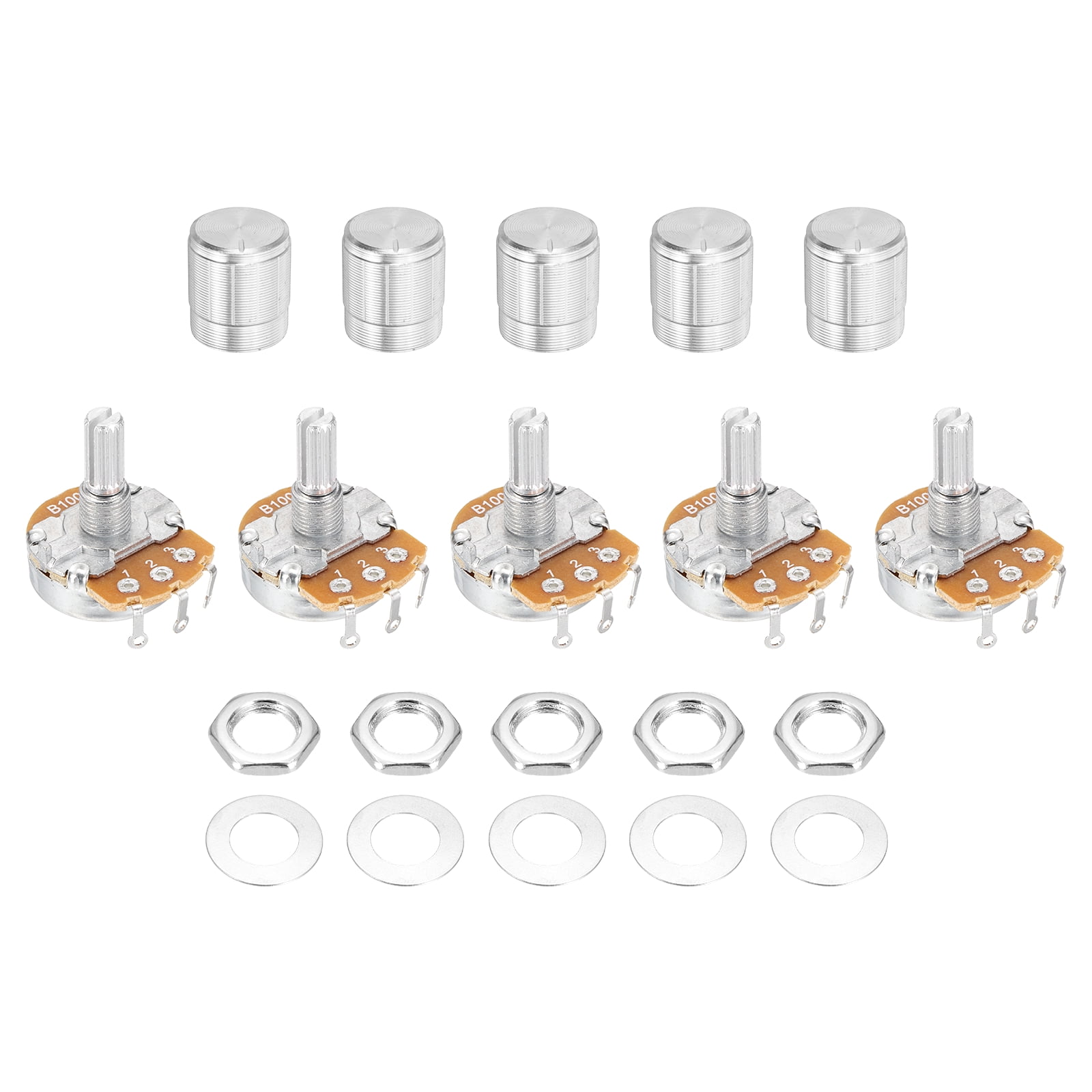 Uxcell 5 Pcs 100K Ohm Rotary Potentiometer, WH138 3 Pin Single Turn ...
