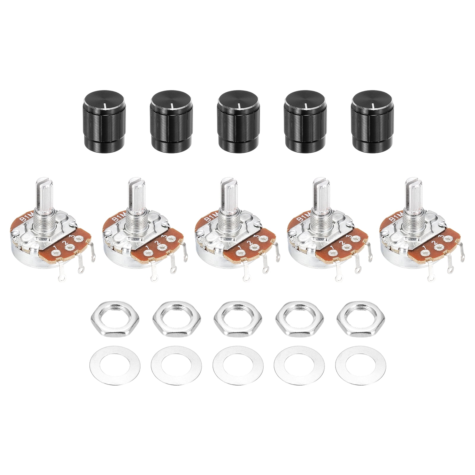 Uxcell 5 Pcs 1M Ohm Rotary Potentiometer, WH138 3 Pin Single Turn ...