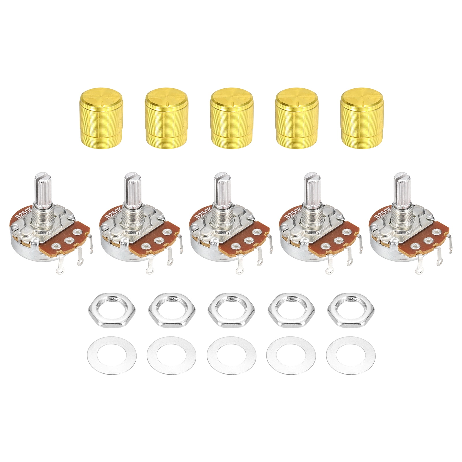 Uxcell 5 Pcs 250K Ohm Rotary Potentiometer, WH138 3 Pin Single Turn ...