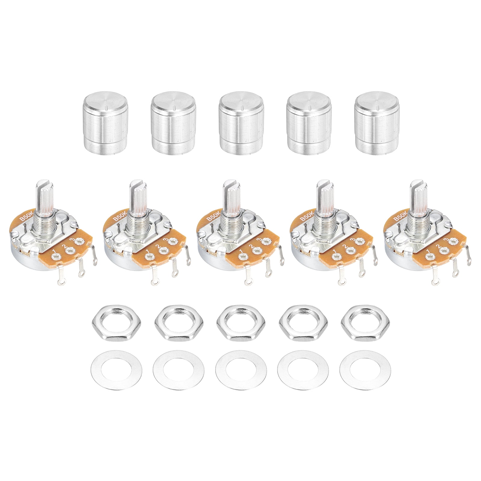 Uxcell 5 Pcs 50K Ohm Rotary Potentiometer, WH138 3 Pin Single Turn ...