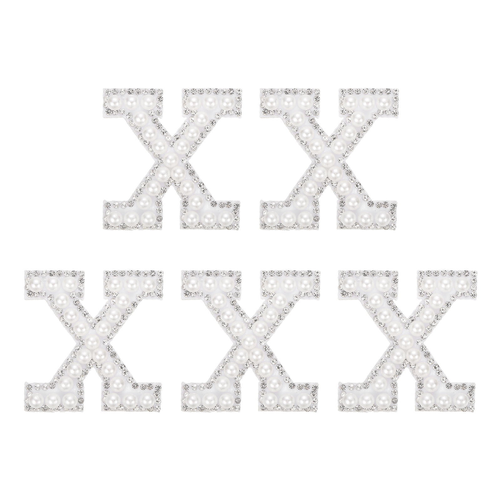 Uxcell 5 Pcs Iron on Pearl Letter X Patches, Pearl Rhinestone A-Z ...