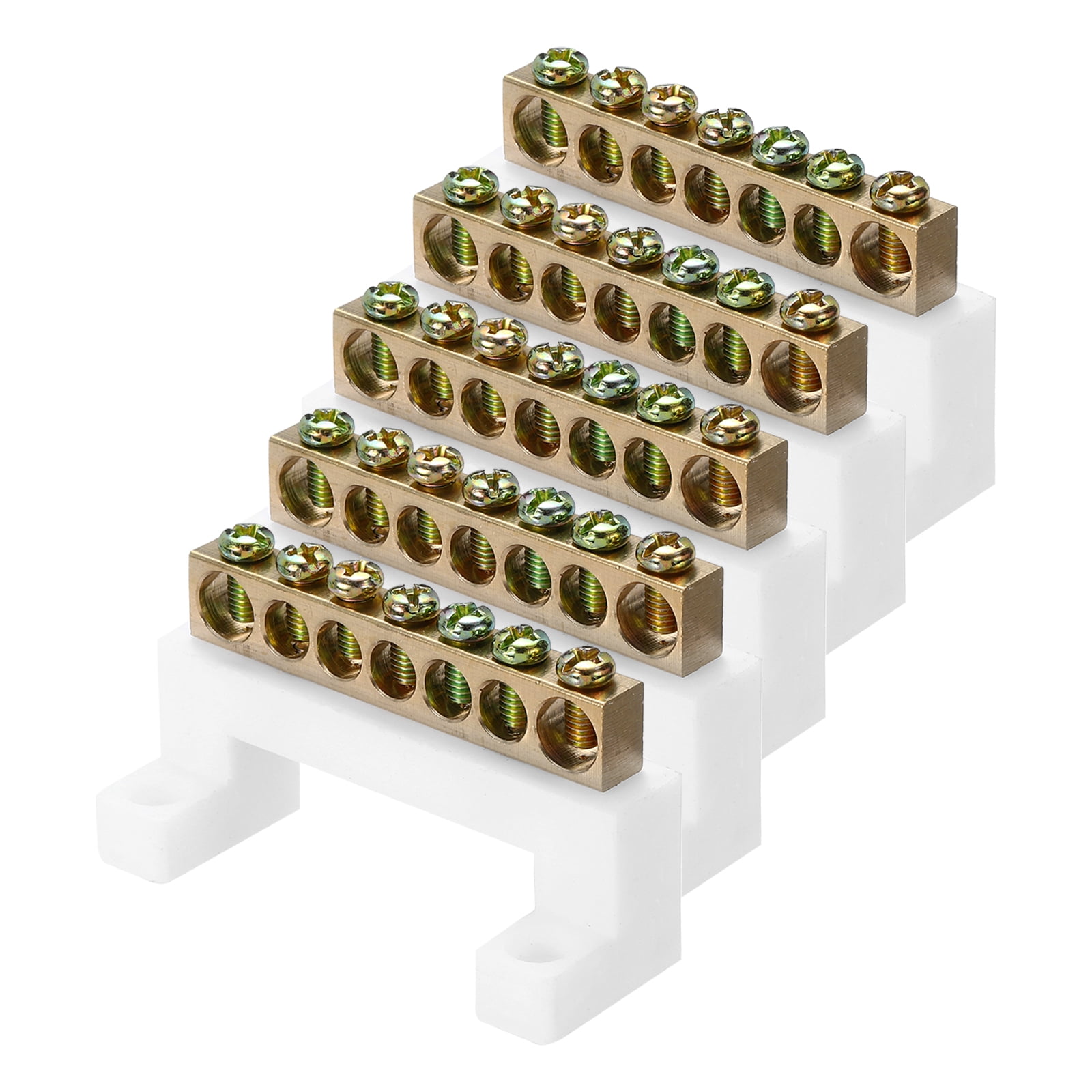 Uxcell 5 Pcs Terminal Ground Bar, 7 Positions Screw Brass Terminal Bus ...