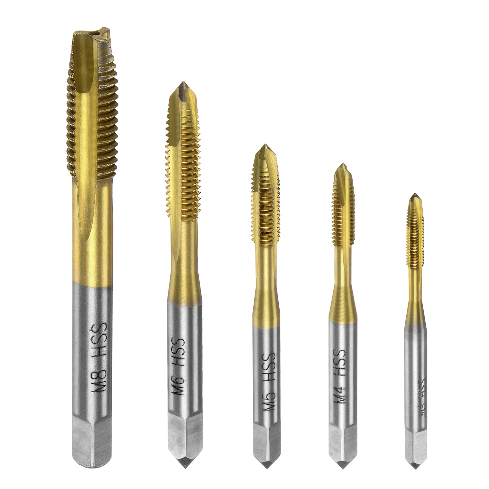 Uxcell 5 Pieces Spiral Point Tap Set M3 M4 M5 M6 M8 Metric Titanium ...