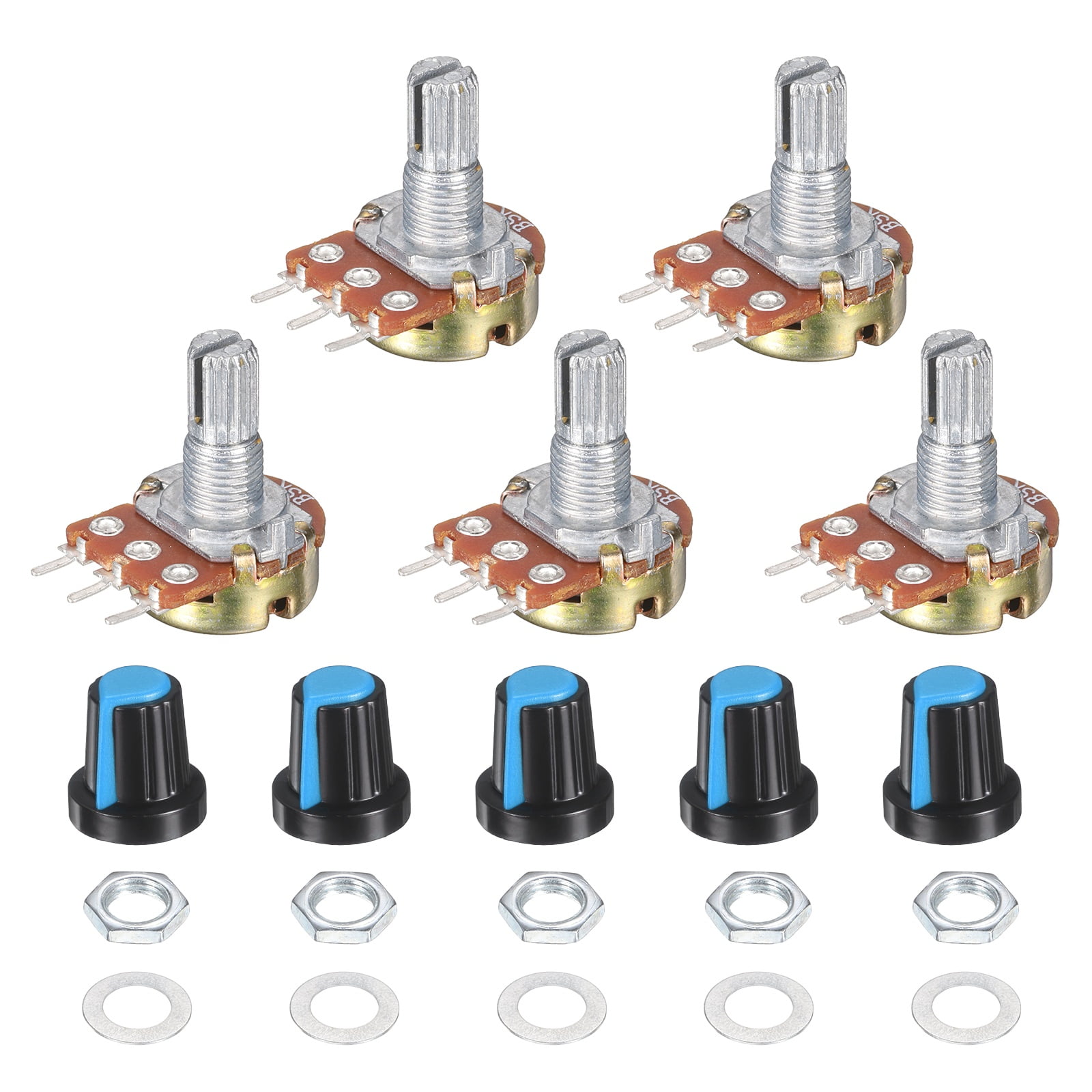 Uxcell 5 Set WH148 2K Potentiometer Kit, Ohm Variable Resistor Linear ...