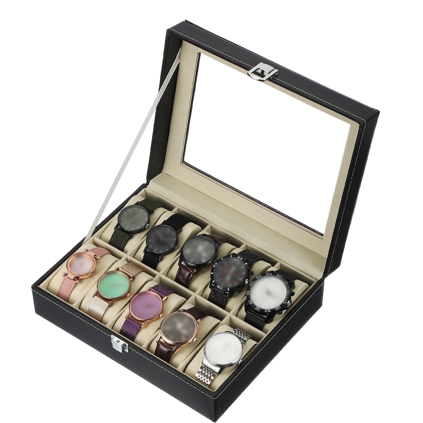 xcell 10 Slot Watch Storage Box, Watch Box for Men with Glass Cover ...