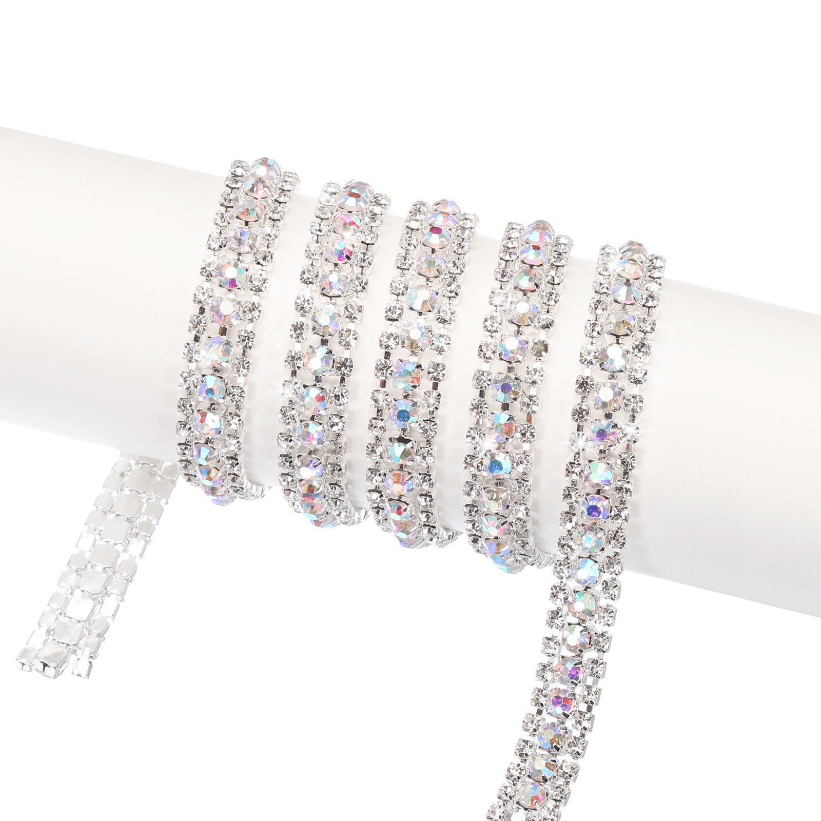 Uxcell 5 Yard 9mm 3 Rows Crystal Rhinestone Diamond Close Chain Trim ...