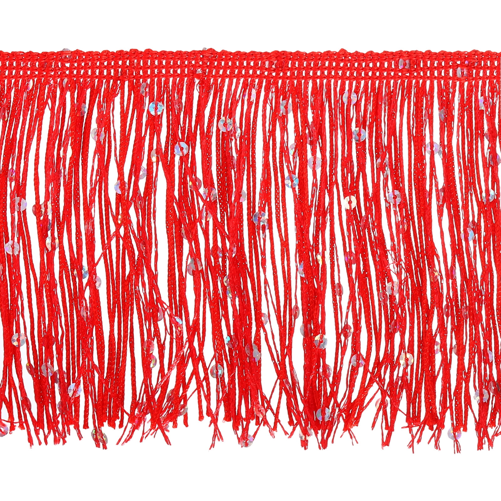 Uxcell 5 Yards of 4" Red Sequin Fringe Trim DIY Tassel Trim, (14.7 ft/4 ...