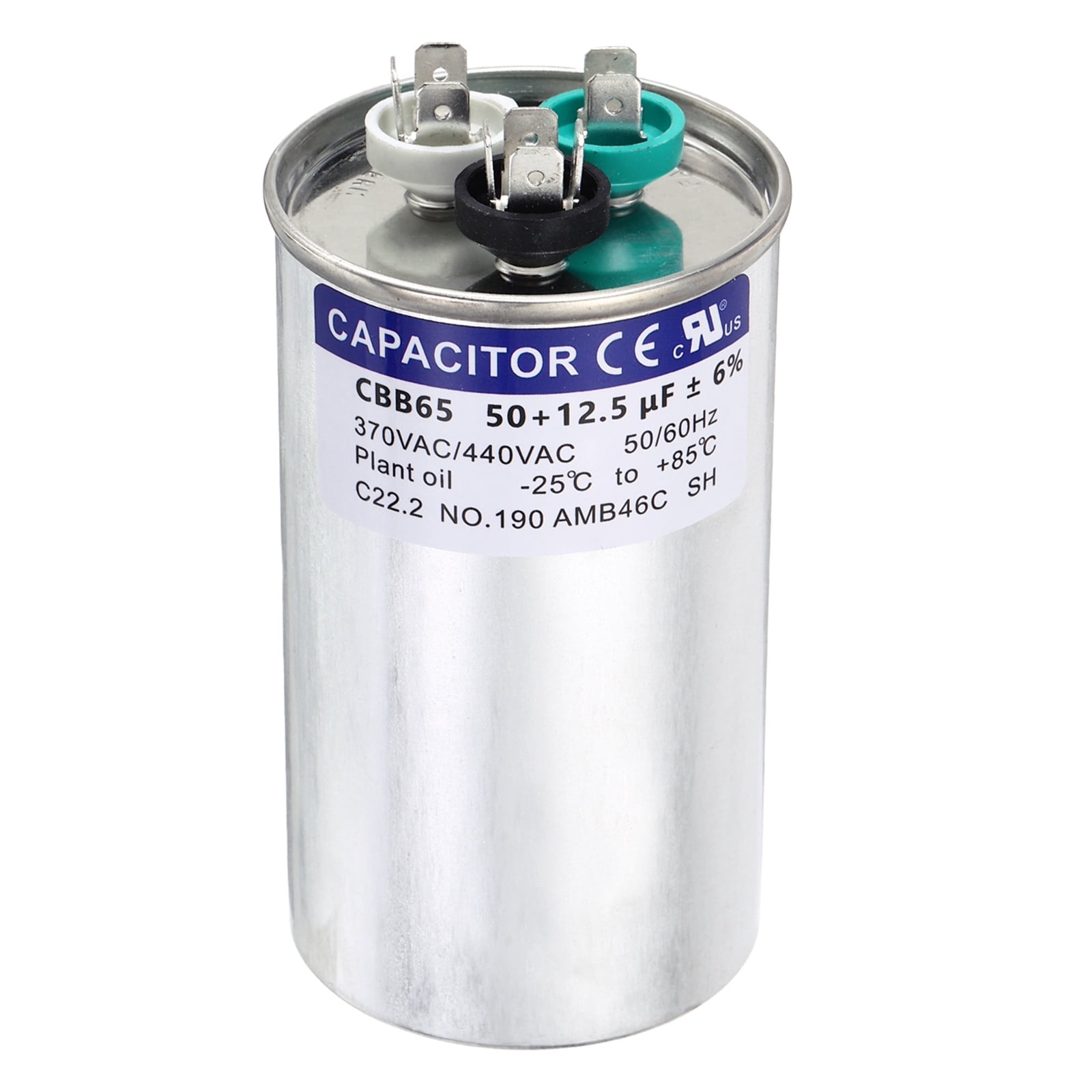 Uxcell 50+12.5MFD CBB65 Run Start Capacitor 50+12.5uF, 370/440V Round ...