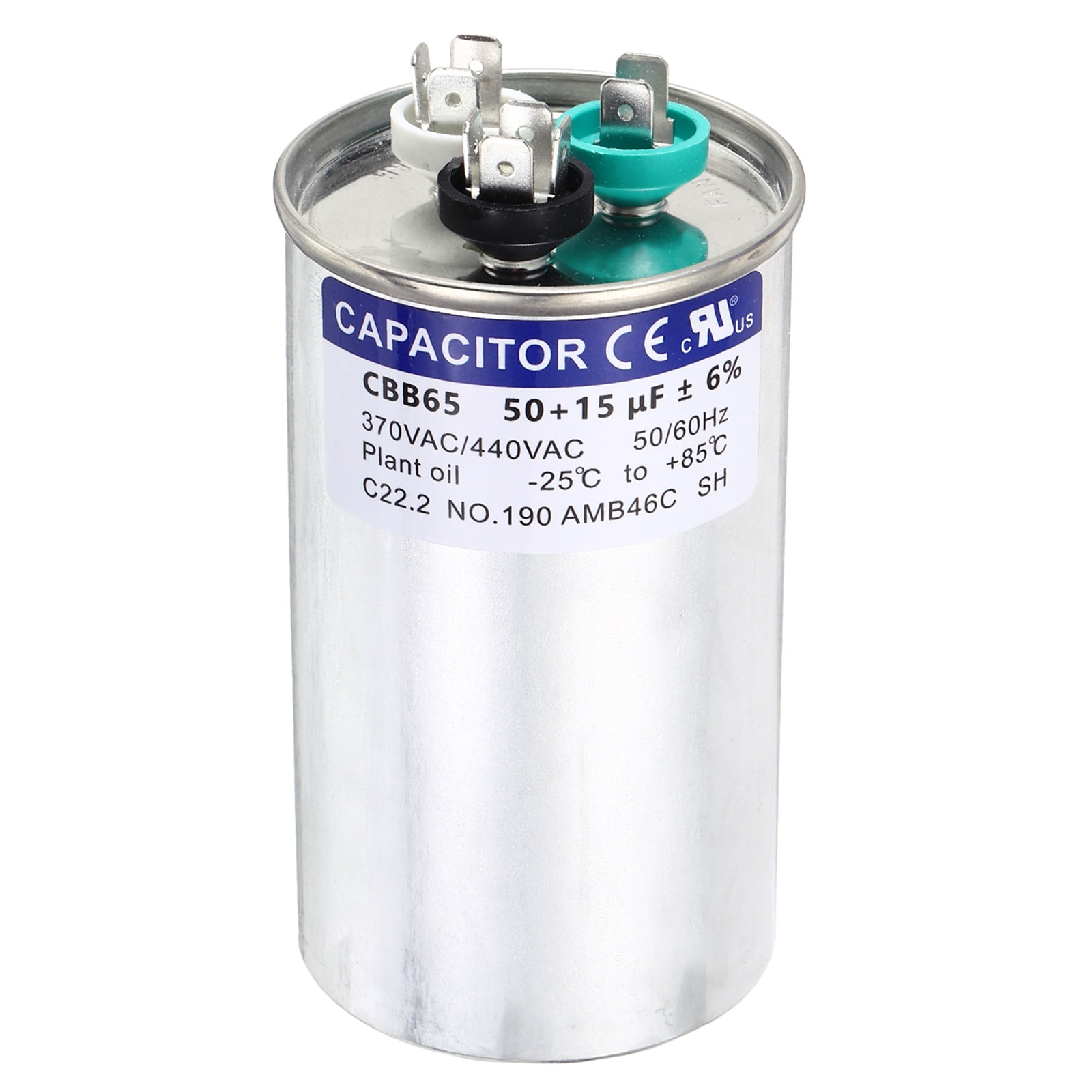 Uxcell 50+15MFD CBB65 Run Start Capacitor 50+15uF, 370/440V Round AC Capacitor for AC Motor Run ...