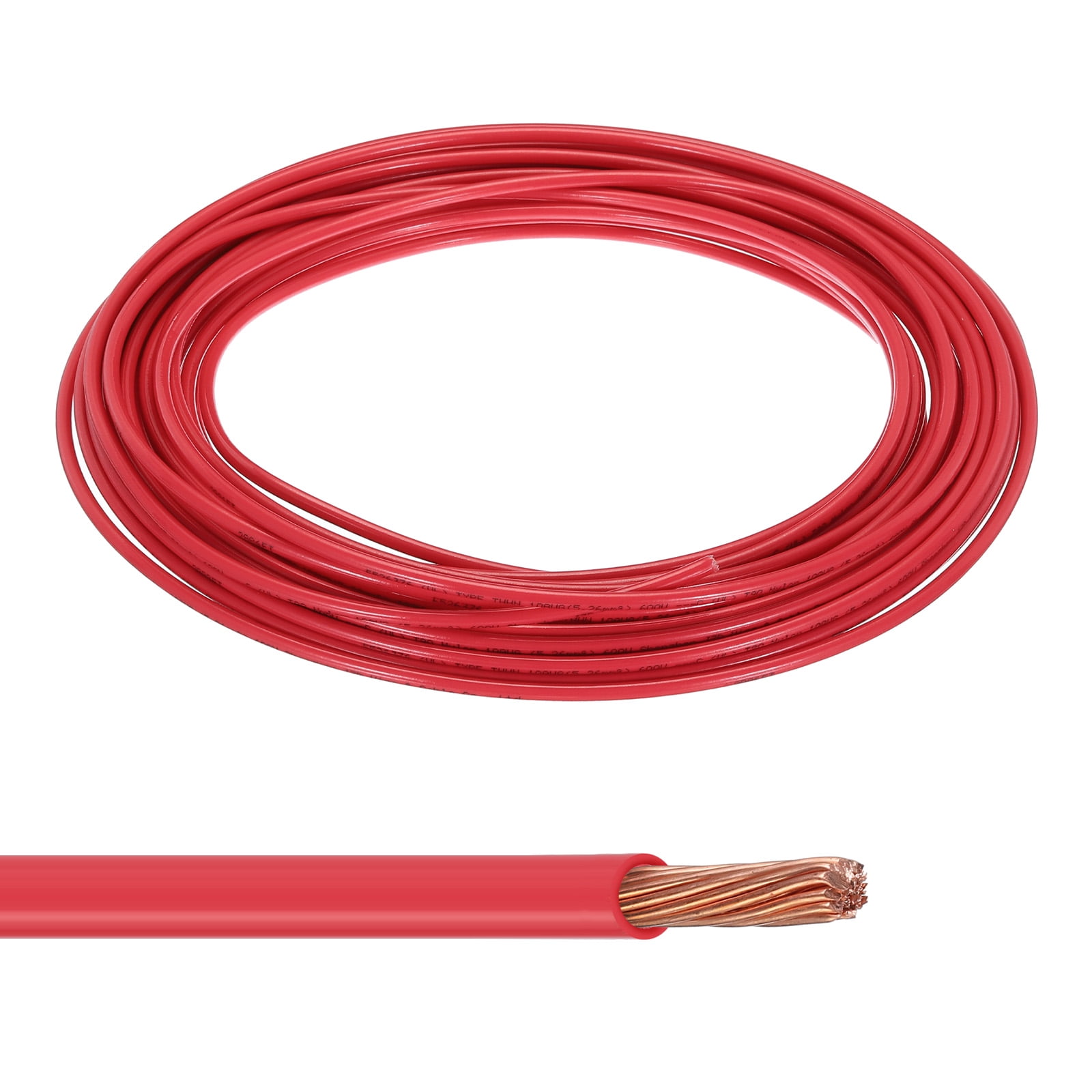 Uxcell 50 Feet 10 AWG Gauge THHN Stranded Red Copper Building Wire ...