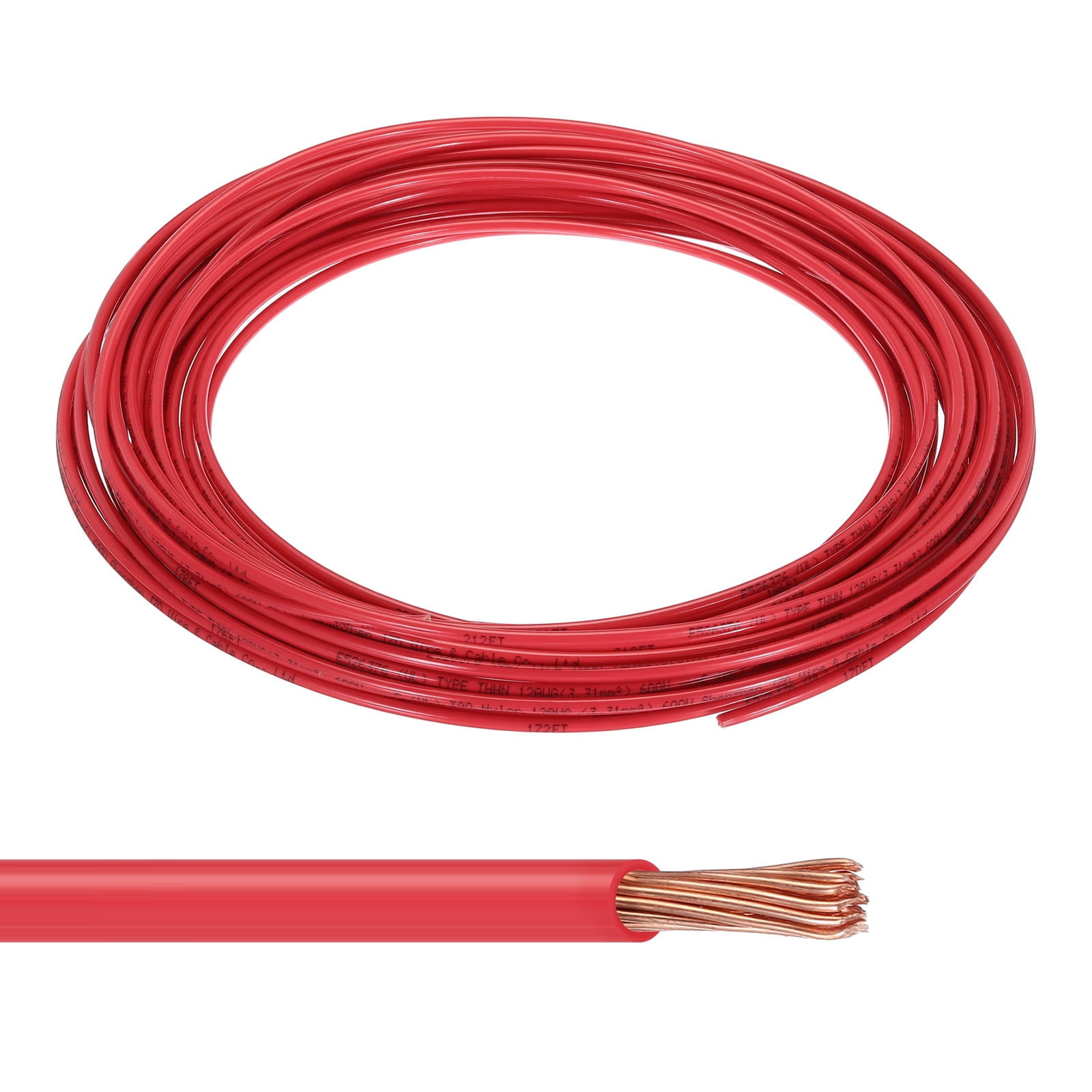 Uxcell 50 Feet 12 AWG Gauge THHN Stranded Red Copper Building Wire ...