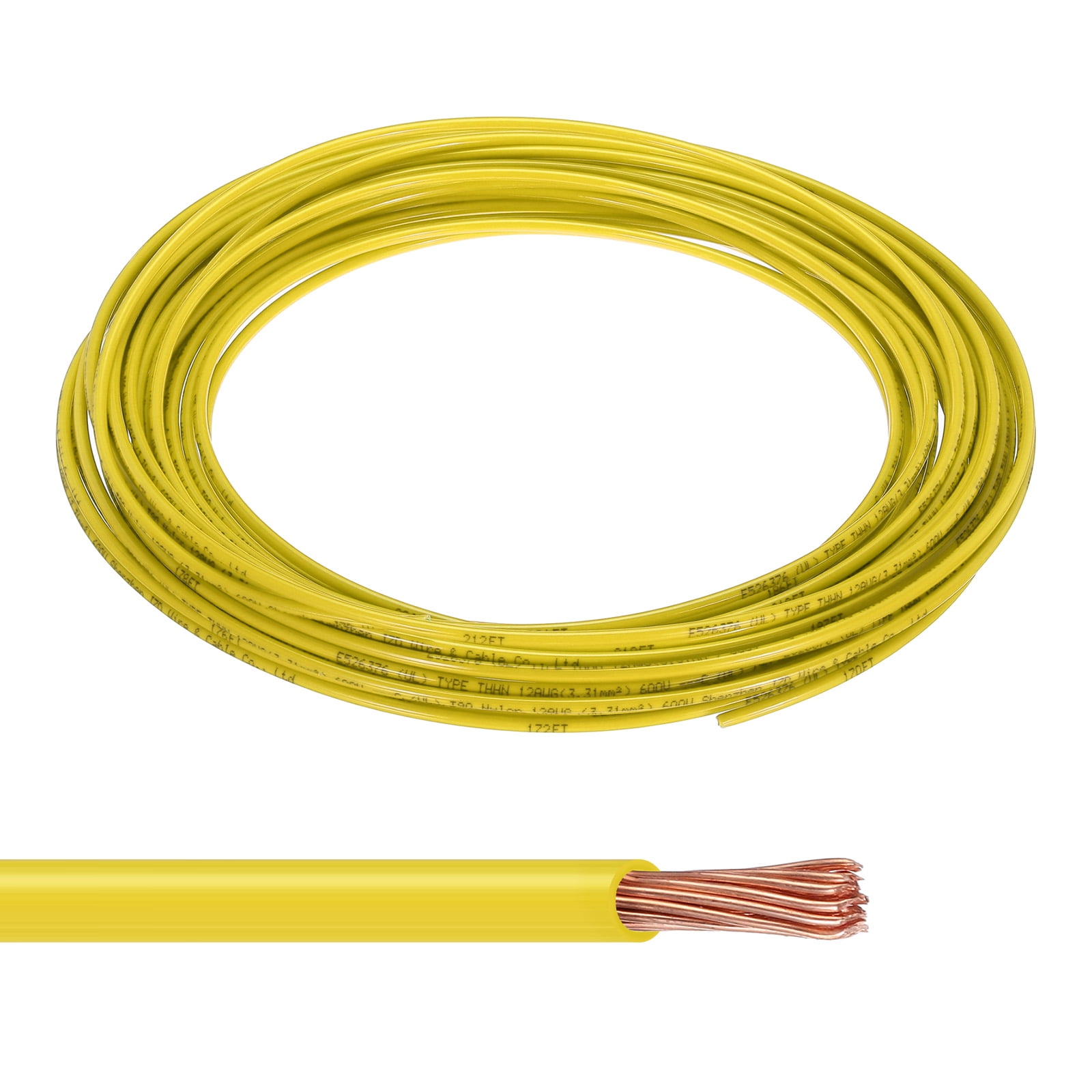 Uxcell 50 Feet 12 AWG Gauge THHN Stranded Yellow Copper Building Wire ...