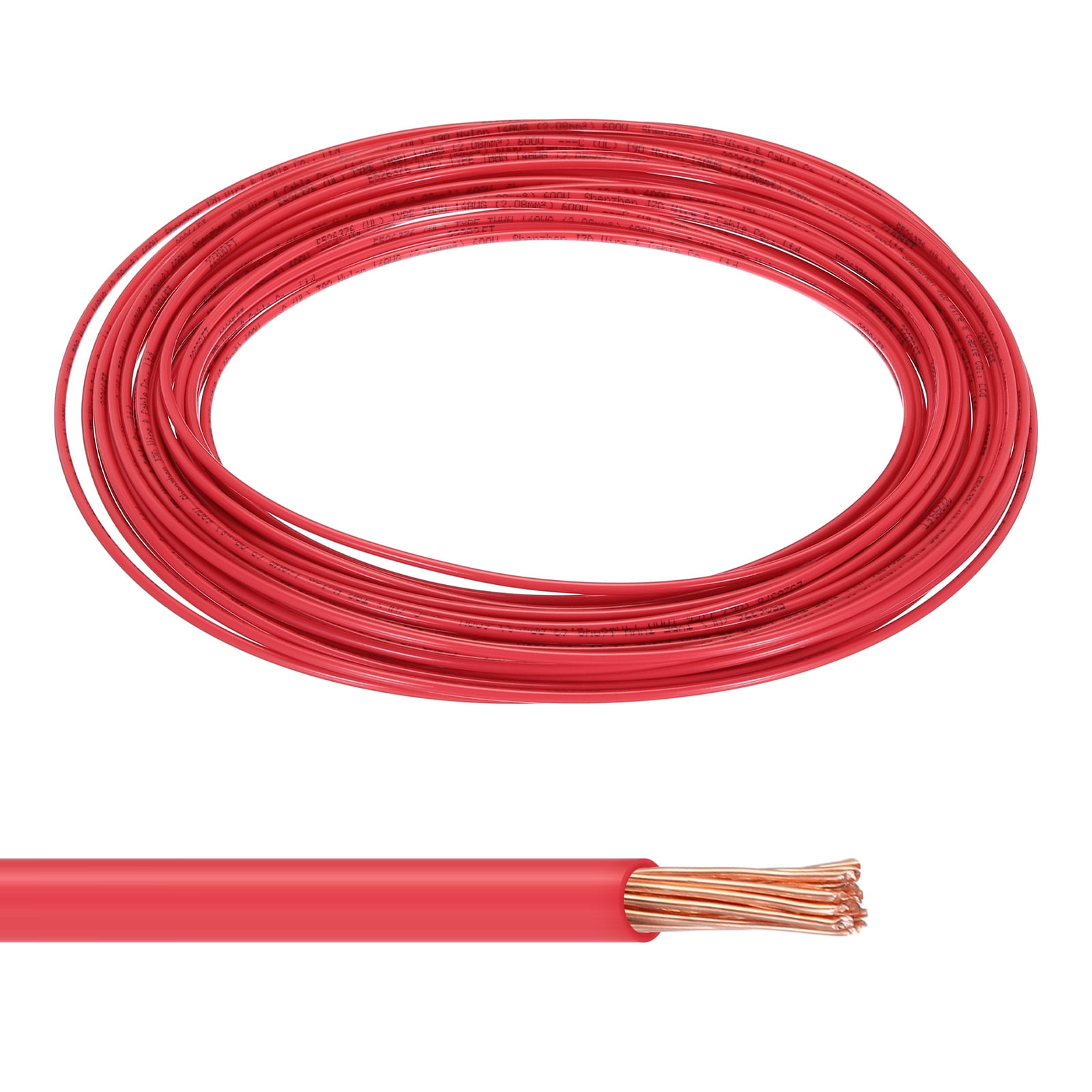 Uxcell 50 Feet 14 AWG Gauge THHN Stranded Red Copper Building Wire ...