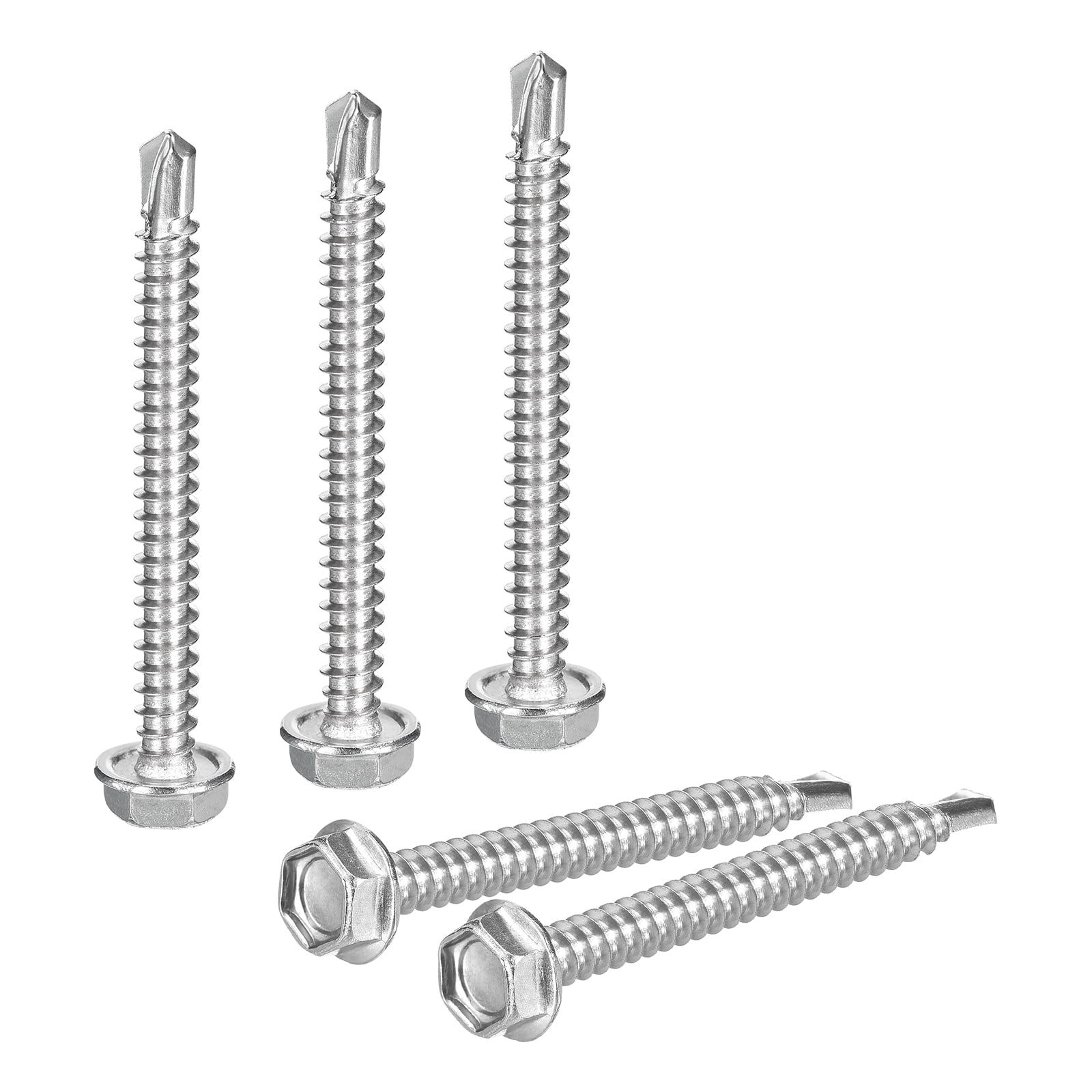 Uxcell 50 Pack #10 x 2" Self Drilling Screws, 410 Stainless Steel Self Tapping Screws for Metal ...