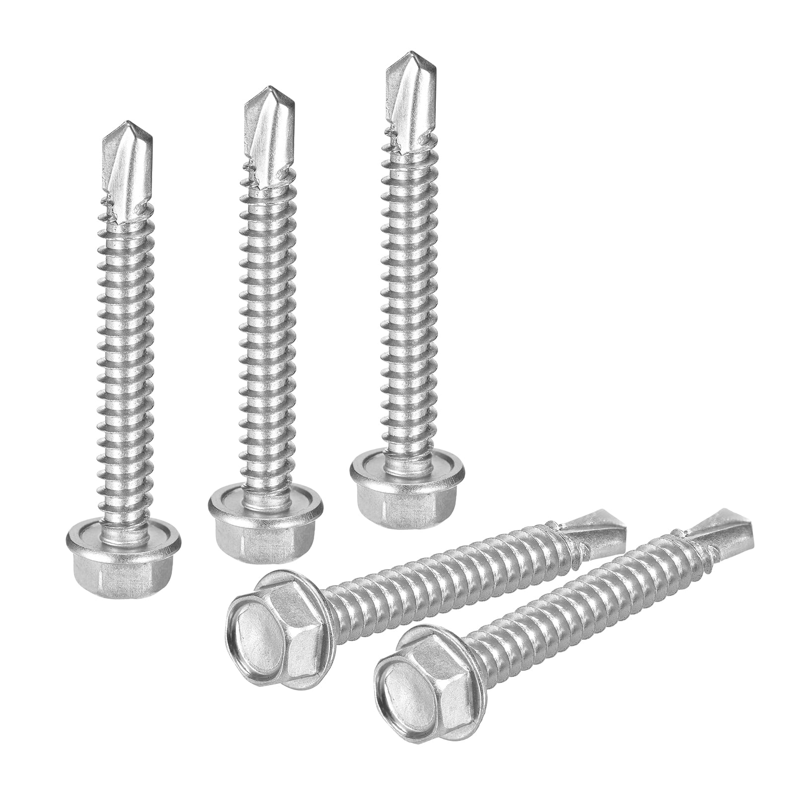 Uxcell 50 Pack #14 x 2" Self Drilling Screws, 410 Stainless Steel Self Tapping Screws for Metal ...