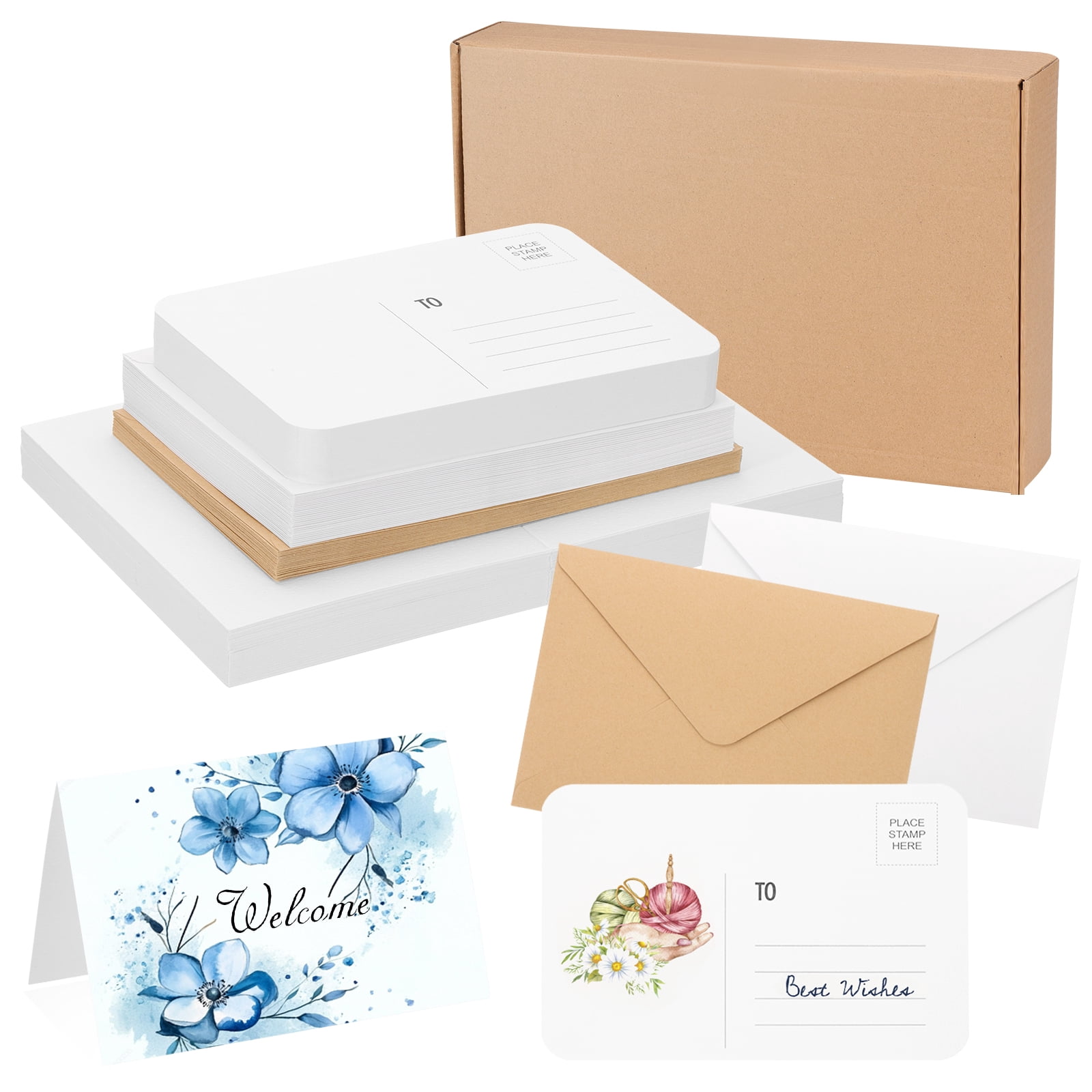 Uxcell 50 Pack 4x6 Inch Foldable Cards with Envelopes, 50 Pack Round ...