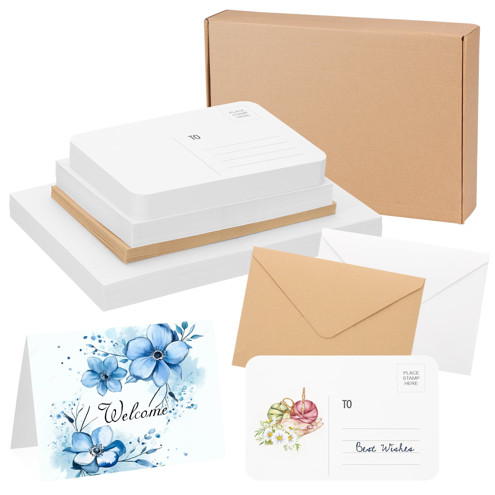 Uxcell 50 Pack 5x7 Inch Foldable Cards with Envelopes, 50 Pack Round ...