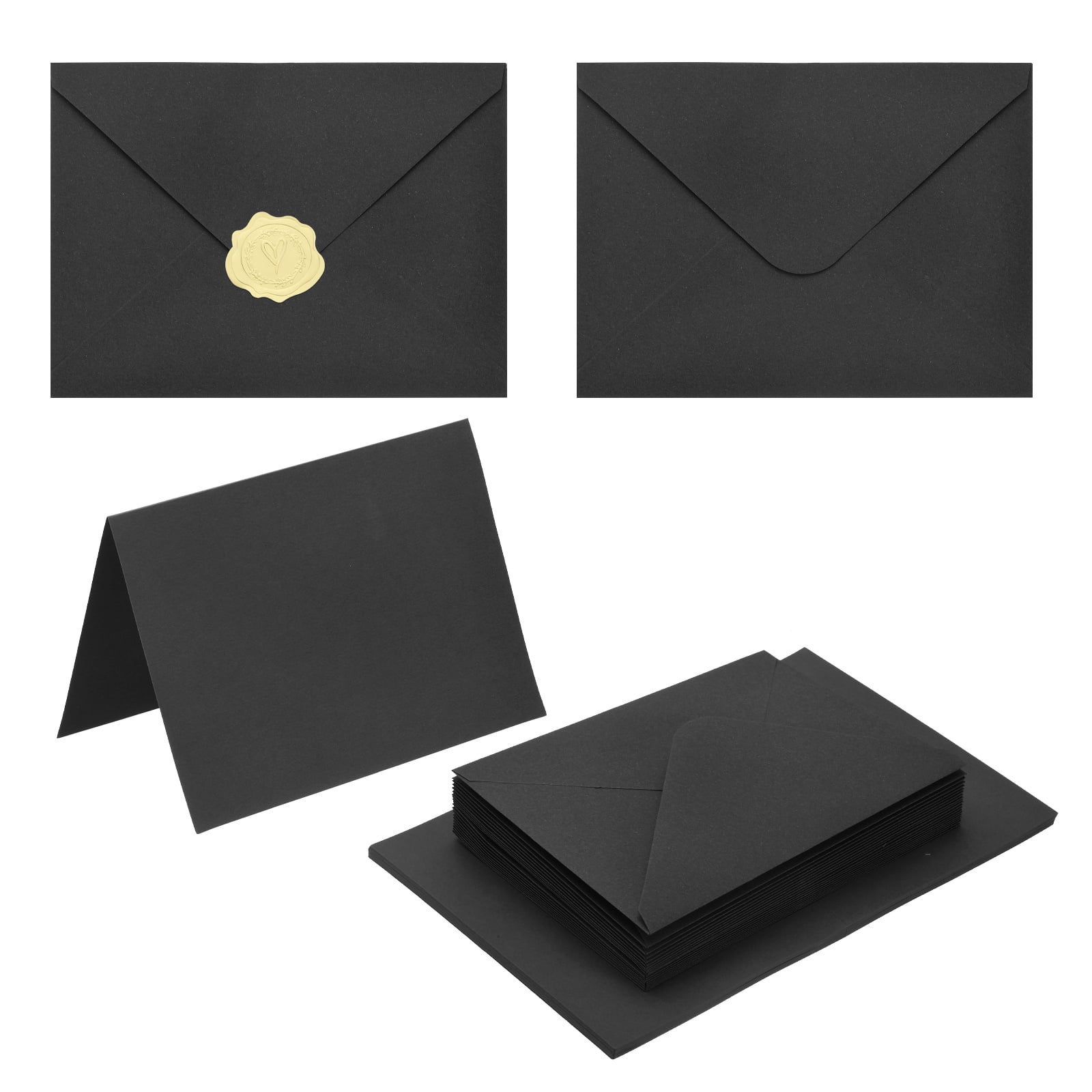 Uxcell 50 Pack Black 5x7 Envelopes with Cards, V Flap A7 Envelopes with ...