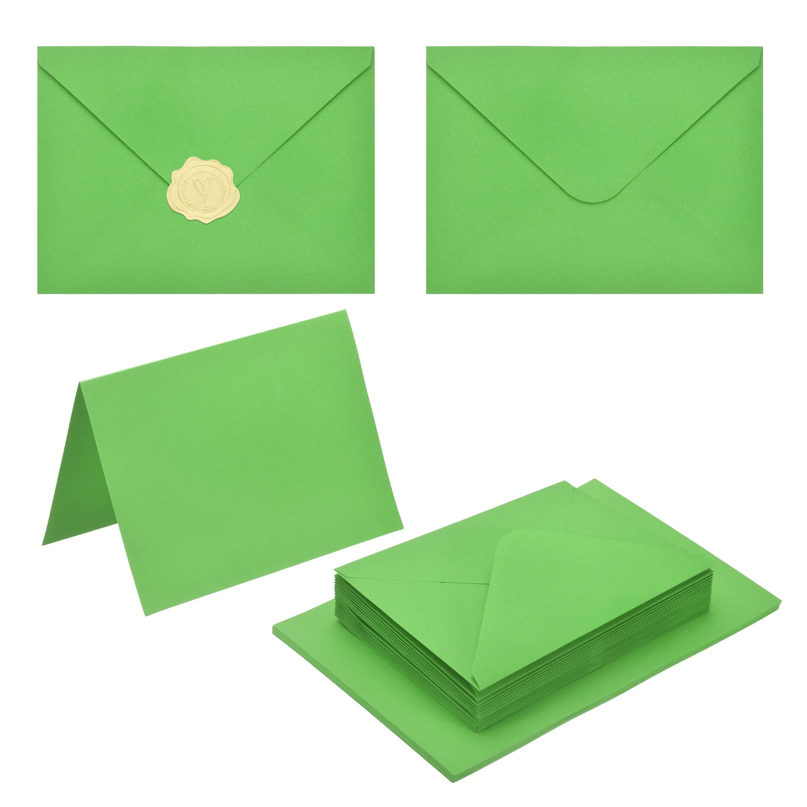 Uxcell 50 Pack Grass Green 5x7 Envelopes with Cards, V Flap A7 ...