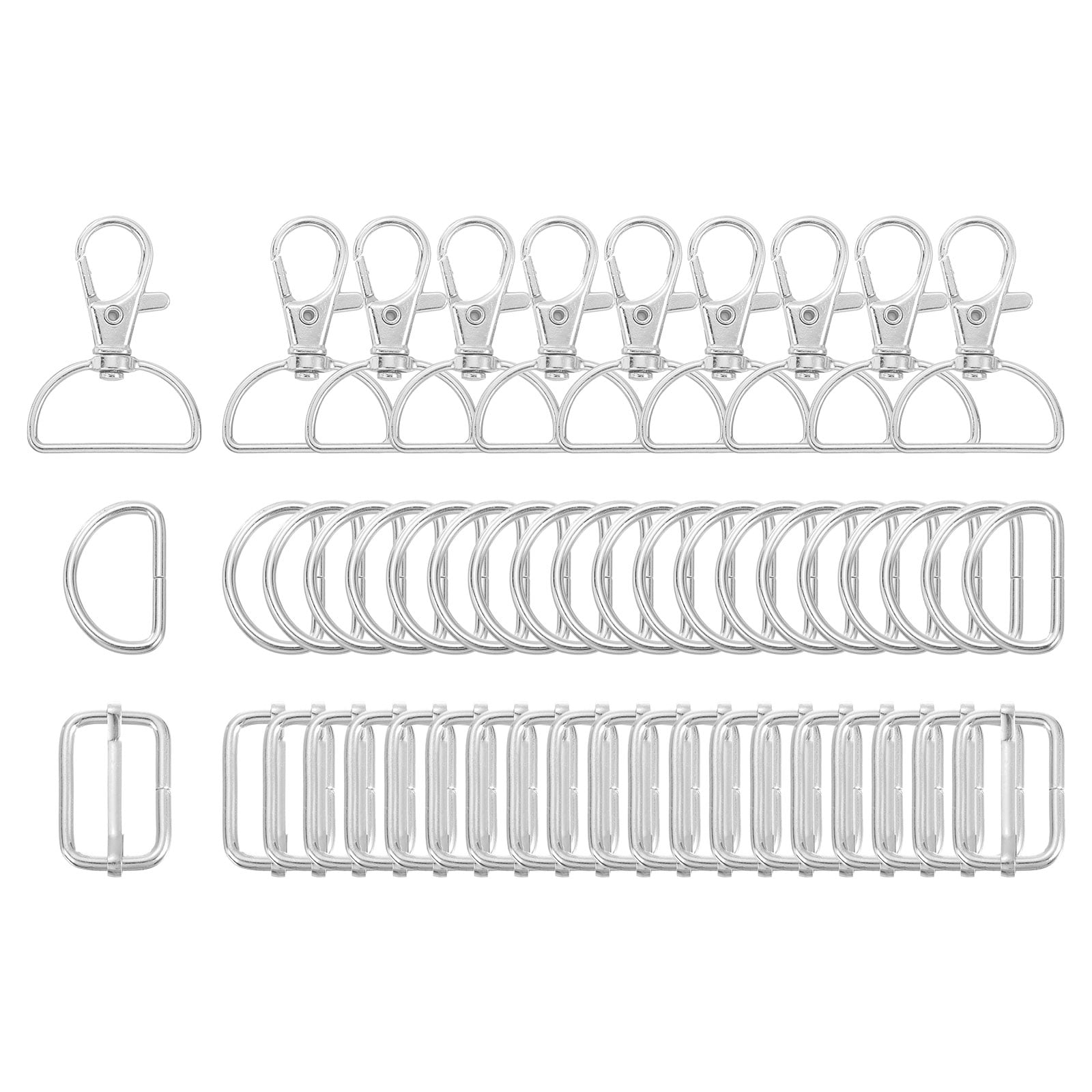 Uxcell 50 Pack Keychain Clip Hook with D Rings Slide Buckles, Silver(1 ...