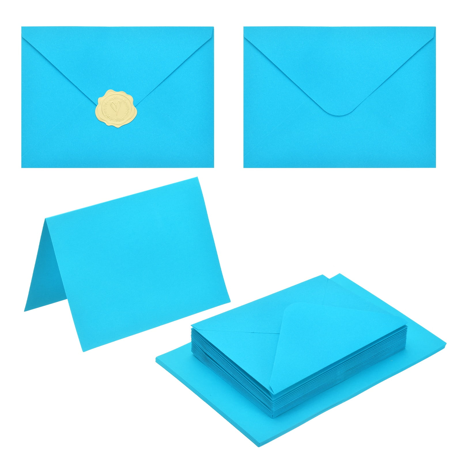 Uxcell 50 Pack Lake Blue 5x7 Envelopes with Cards, V Flap A7 Envelopes ...