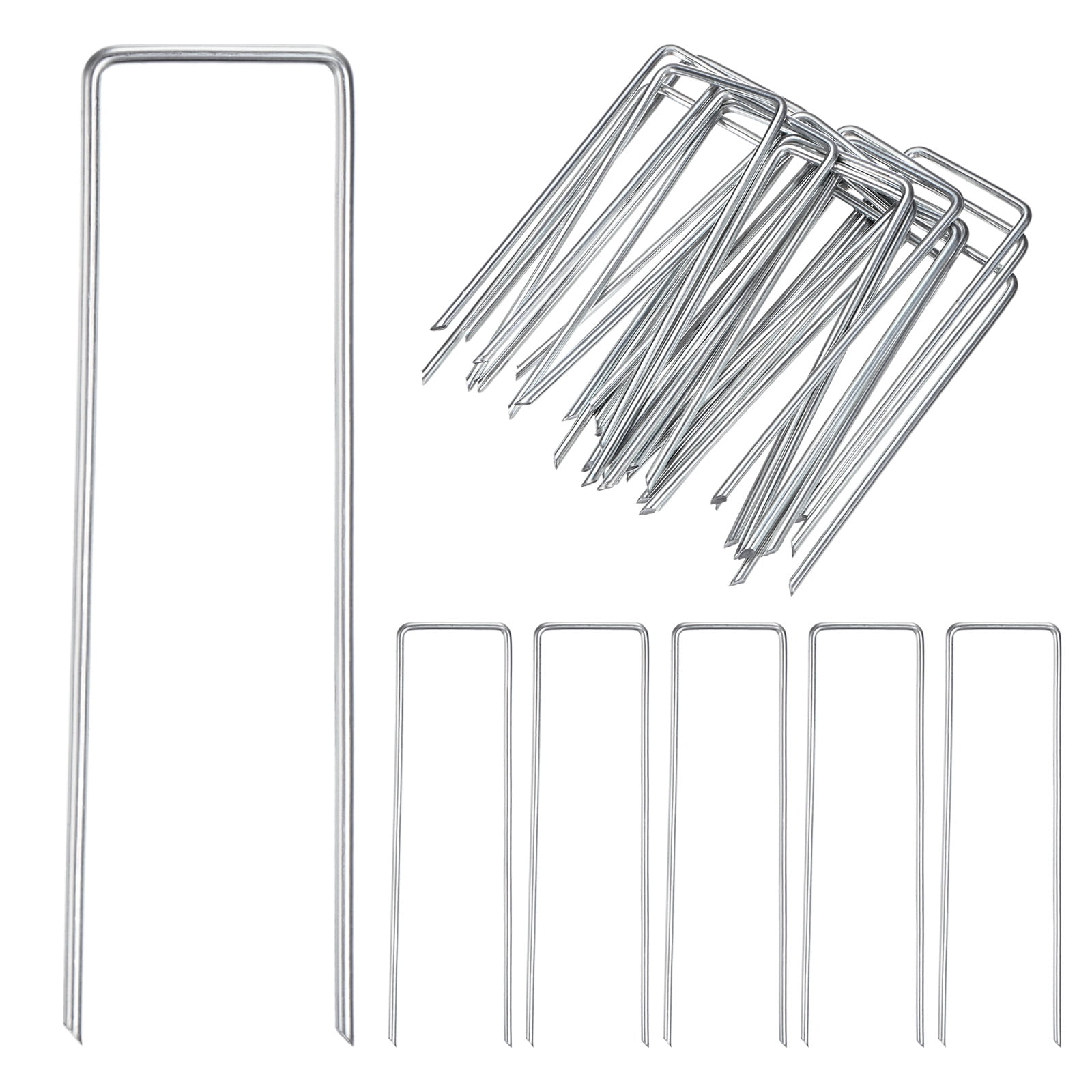 Uxcell 100 Pcs Landscape Staples 6" 12 Gauge Garden Stakes Silver ...