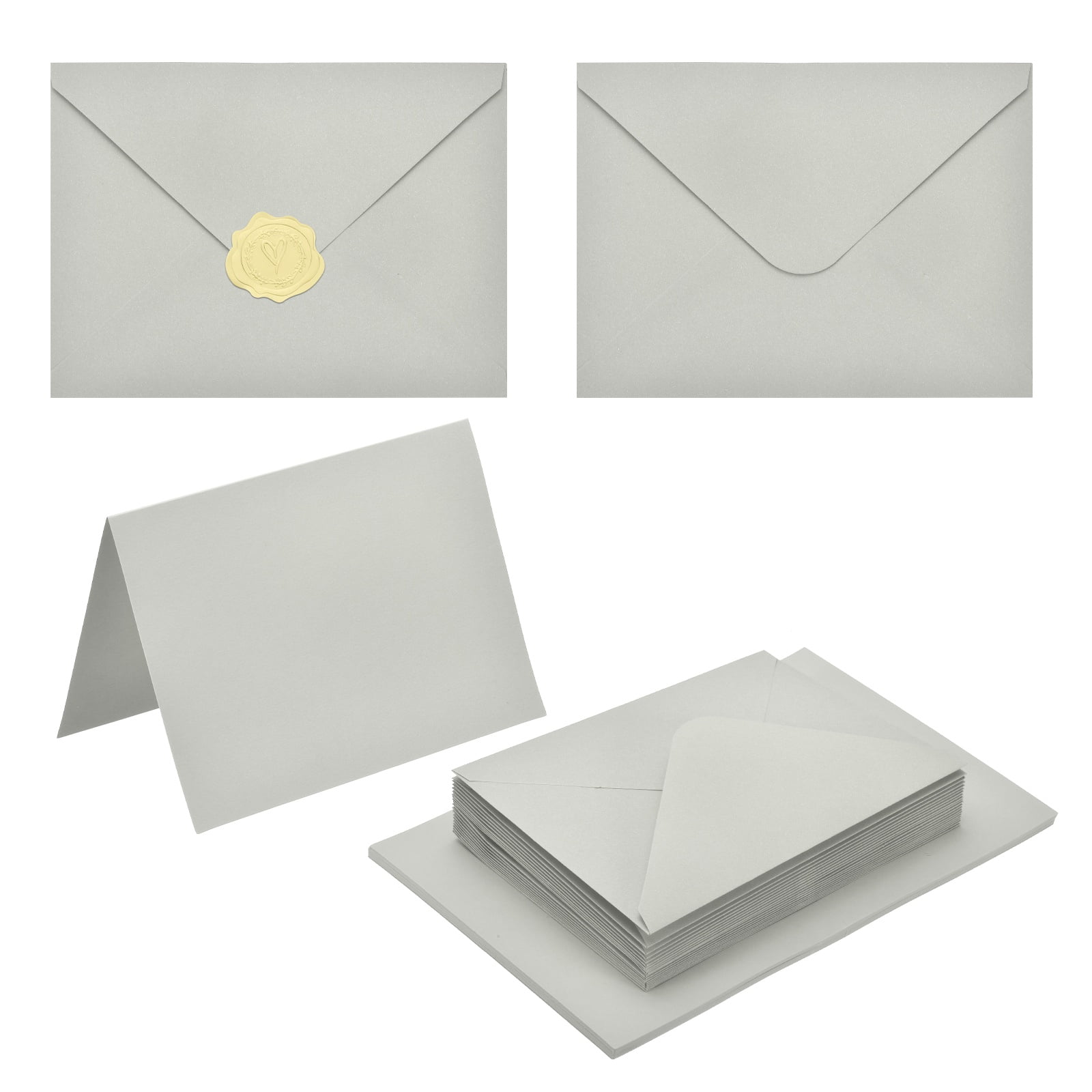 Uxcell 50 Pack Light Gray 4x6 Envelopes with Cards, V Flap A6 Envelopes ...