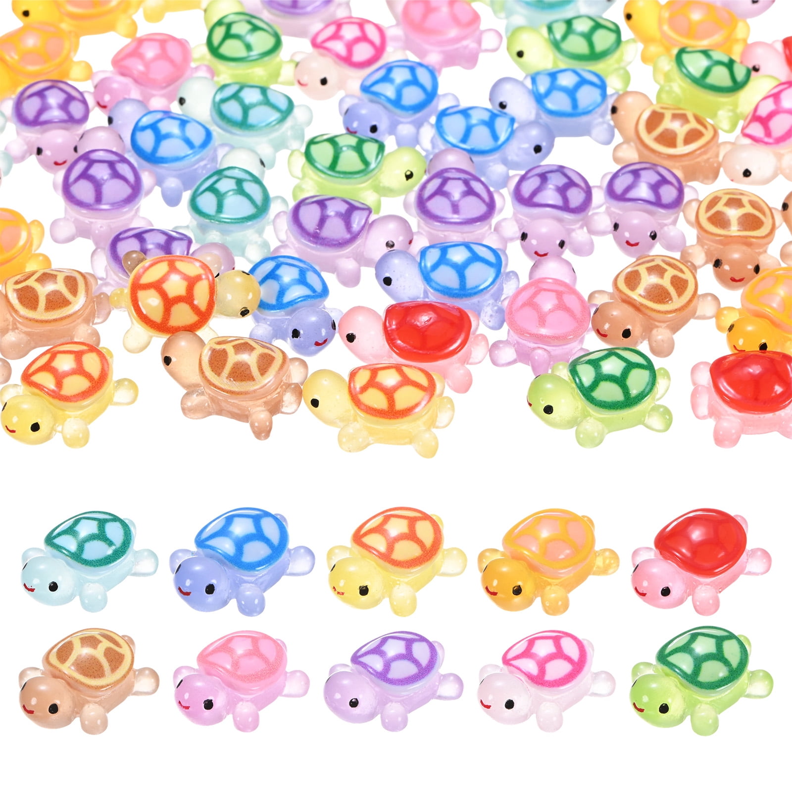 Uxcell 50-Pack Luminous Mini Resin Turtles, 3.39" Glow in the Dark Tiny ...