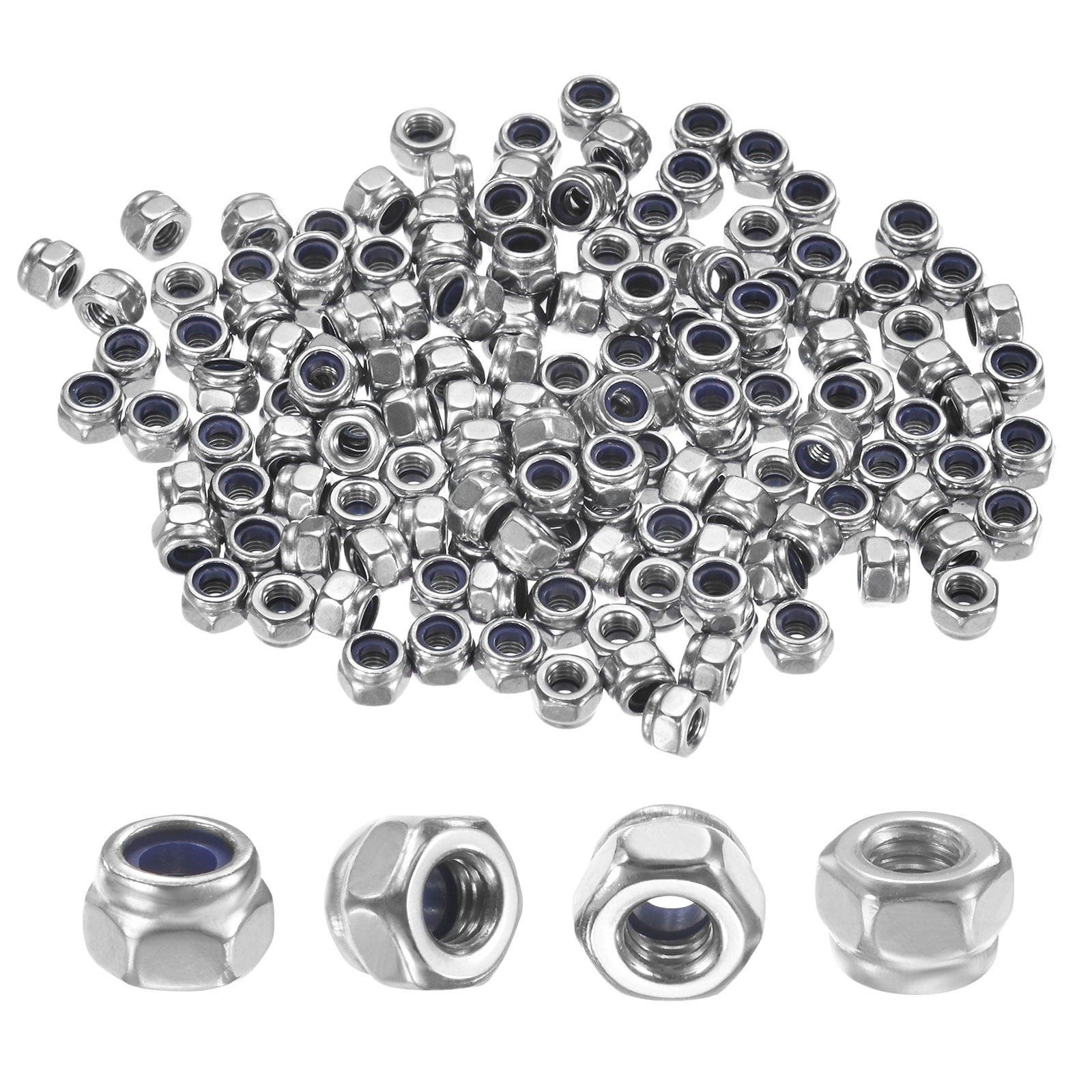 Uxcell 50-Pack Metric Nylon Insert Hex Lock Nuts, M3 x 0.5mm Thread 304 Stainless Steel Self ...