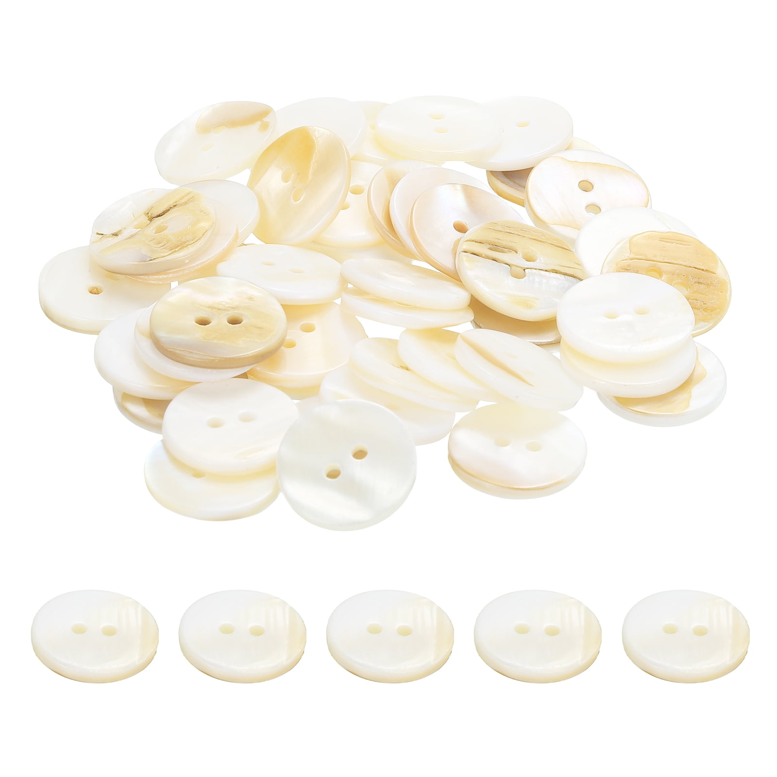 Uxcell 50 Pcs 18mm Mother of Pearl Buttons, 2 Holes MOP Natural Pearl ...