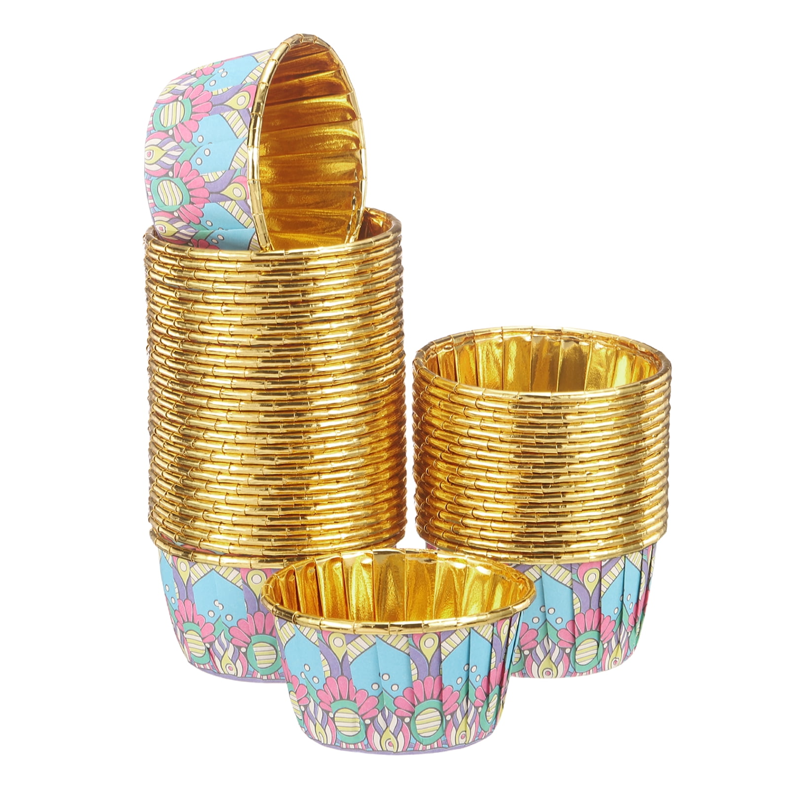 Uxcell 50 Pcs Cupcake Baking Liners Disposable Foil Cupcake Liners Gold ...