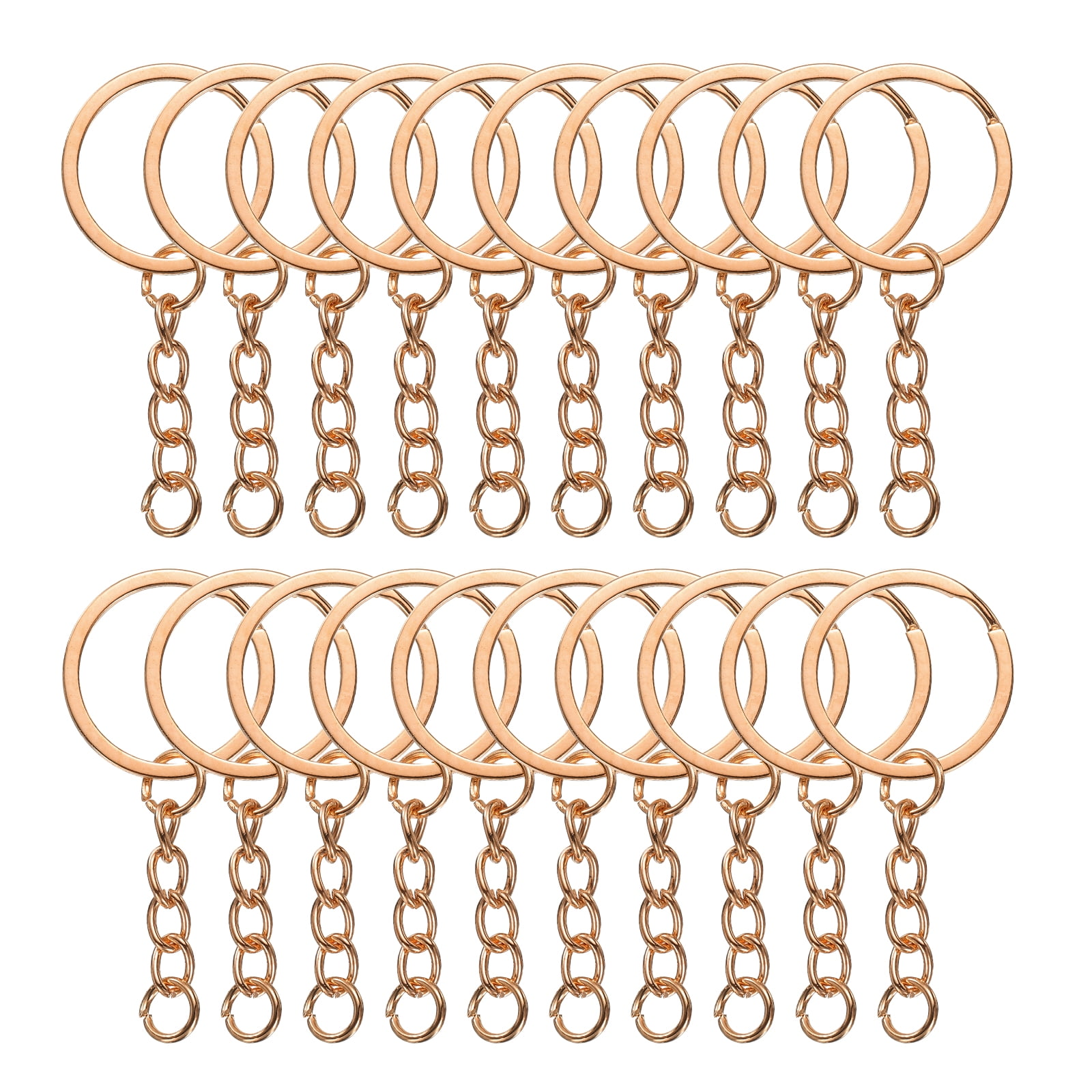Uxcell 50 Pcs Split Keychain Ring with Chain Bulk Round Keyrings for DIY Key Chains Craft Making ...
